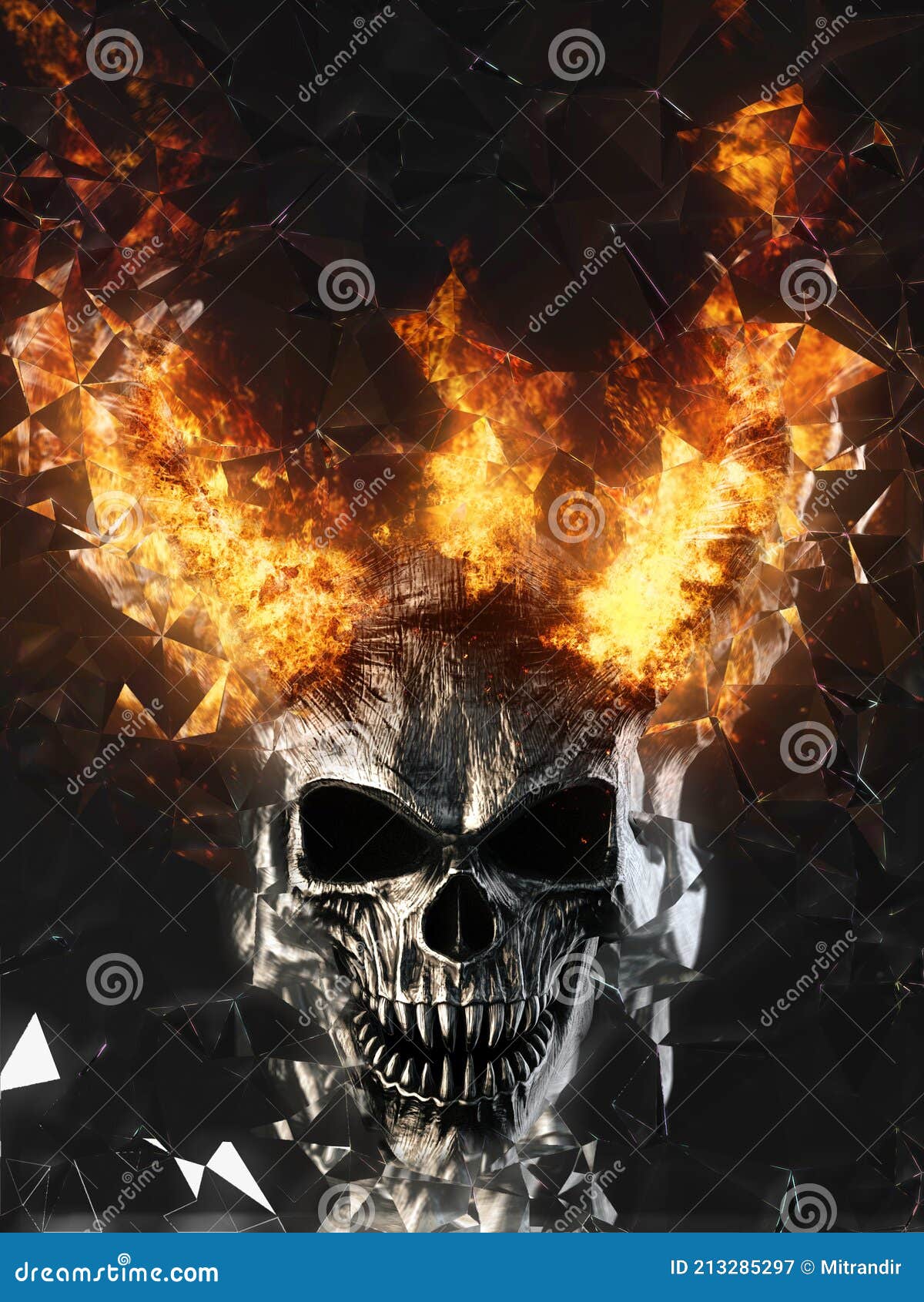 Demon Skull with Burning Horns Breaking through Stock Illustration ...