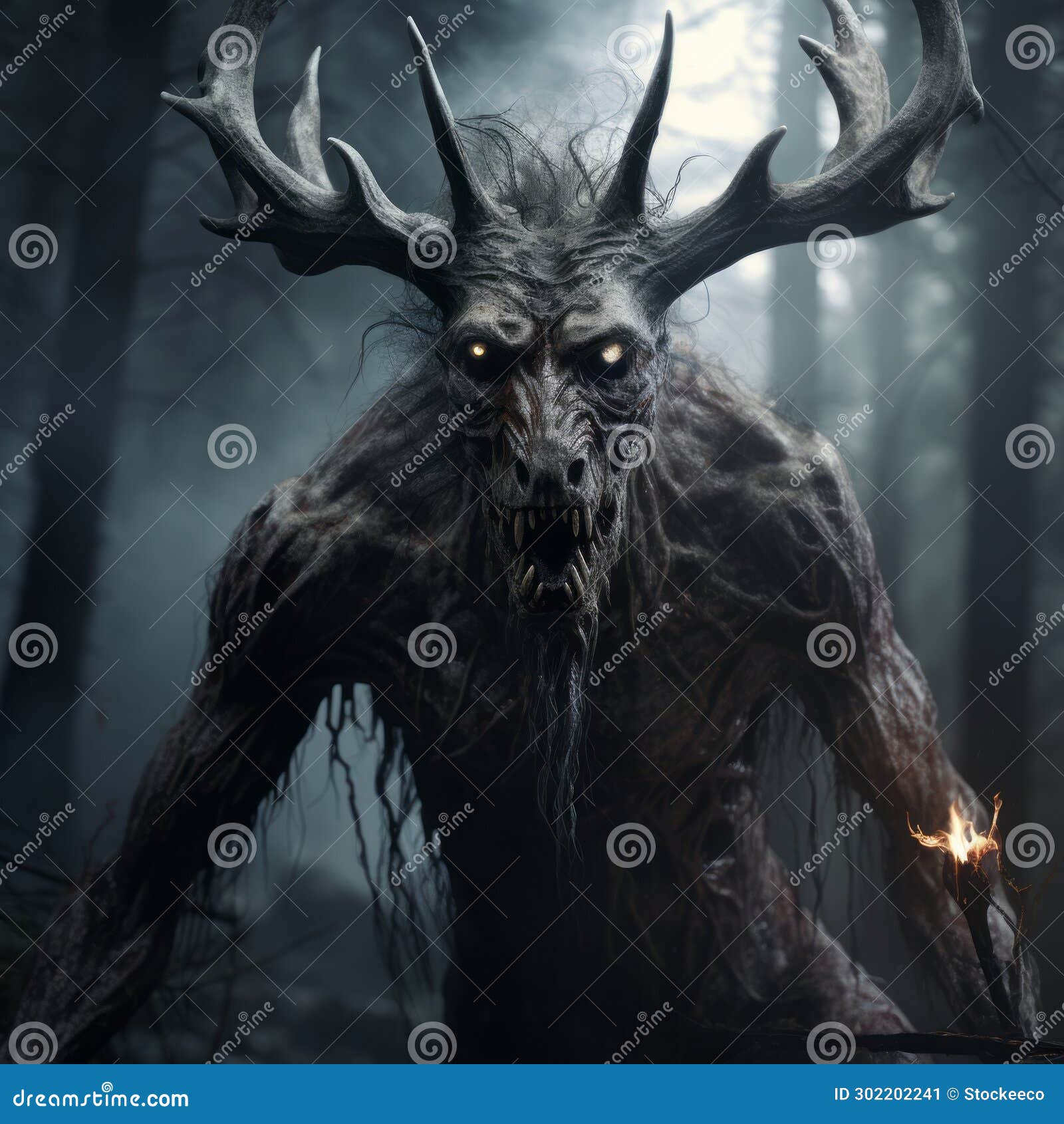Nightmarish Demon in a Wooded Area Stock Illustration - Illustration of ...