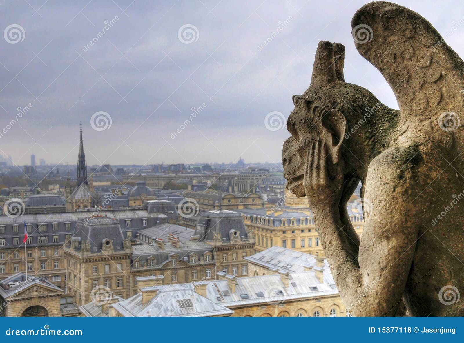 Demon Statue and Paris Cityscape Stock Photo - Image of statue, dame ...