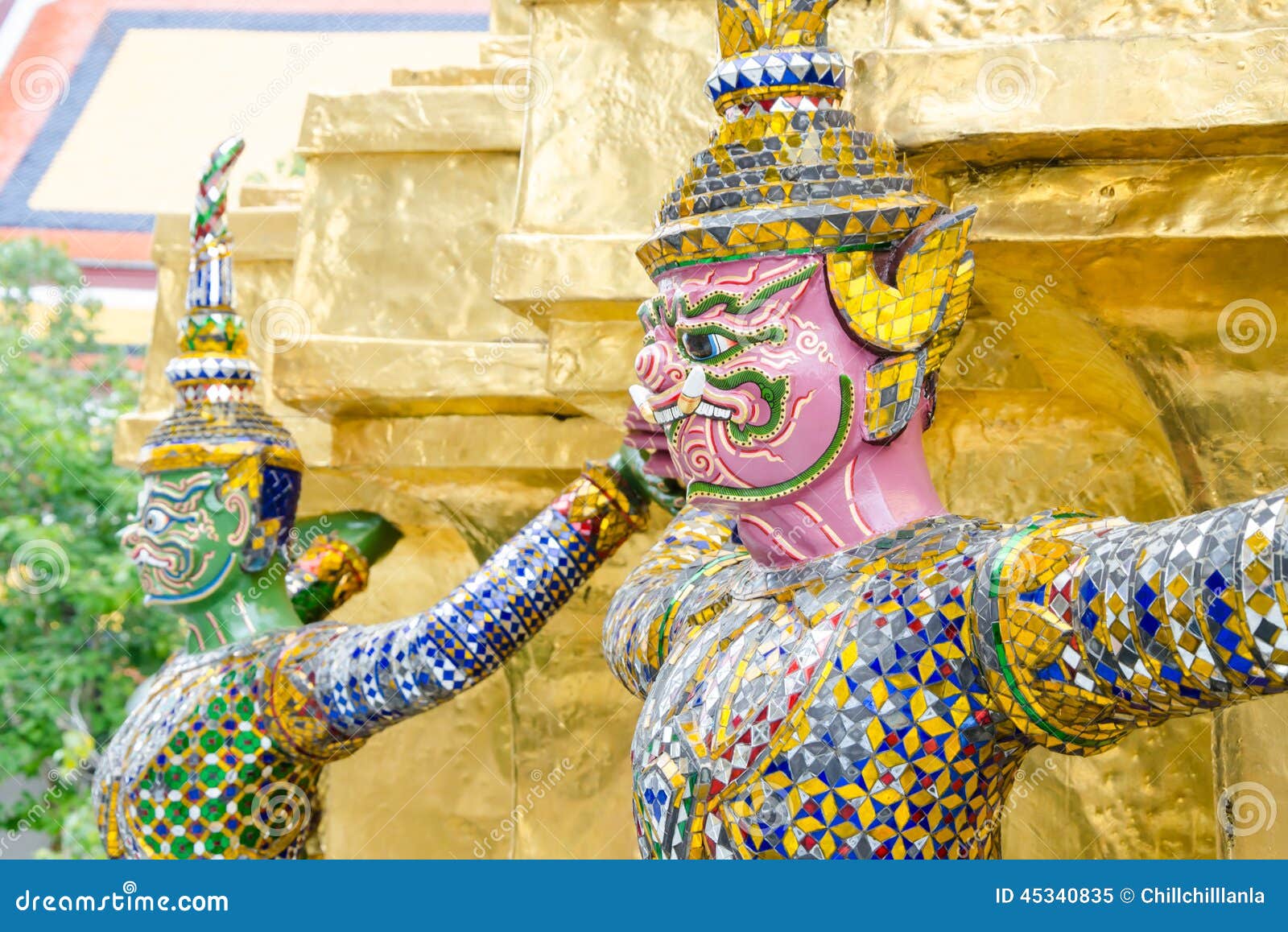 The Demon Statue Supporting Golden Pagoda Stock Image - Image of ...