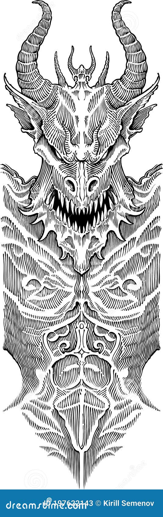 Demon torso stock vector. Illustration of fury, engrawing - 197622143