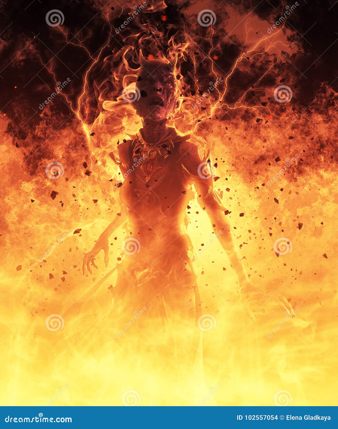 3D Illustration Demon Woman Burns in a Hellfire Stock Illustration ...