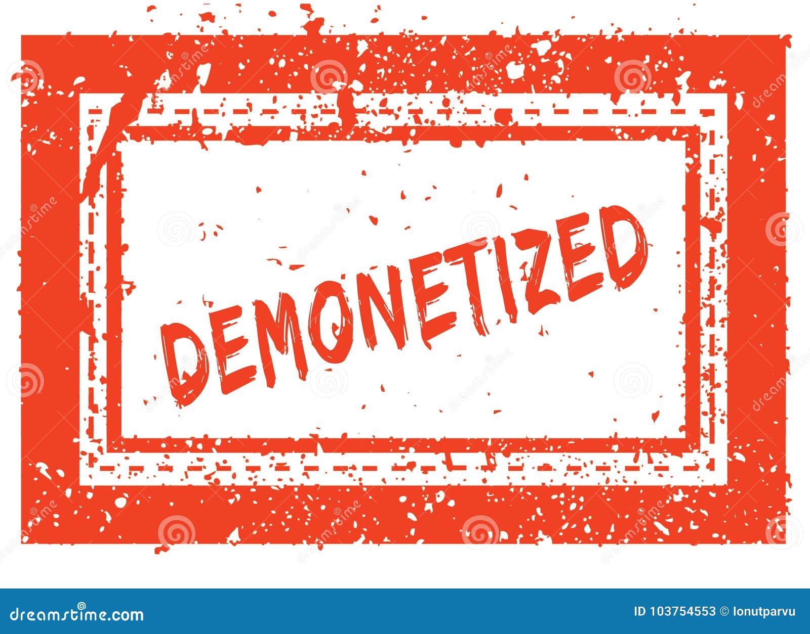 DEMONETIZED on Orange Square Frame Rubber Stamp with Grunge Texture ...