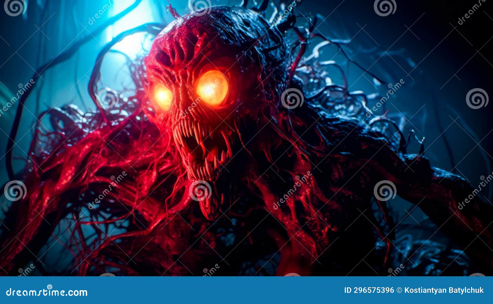 Demonic Creature with Glowing Eyes and Creepy Look on Its Face, in Dark ...