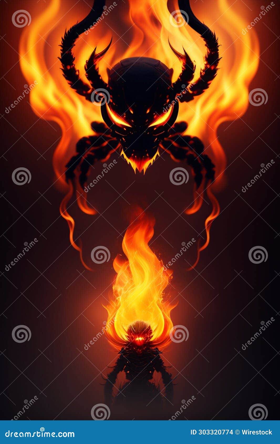 A Demonic Creature Surrounded by Fire with Wings and Legs in Front of ...
