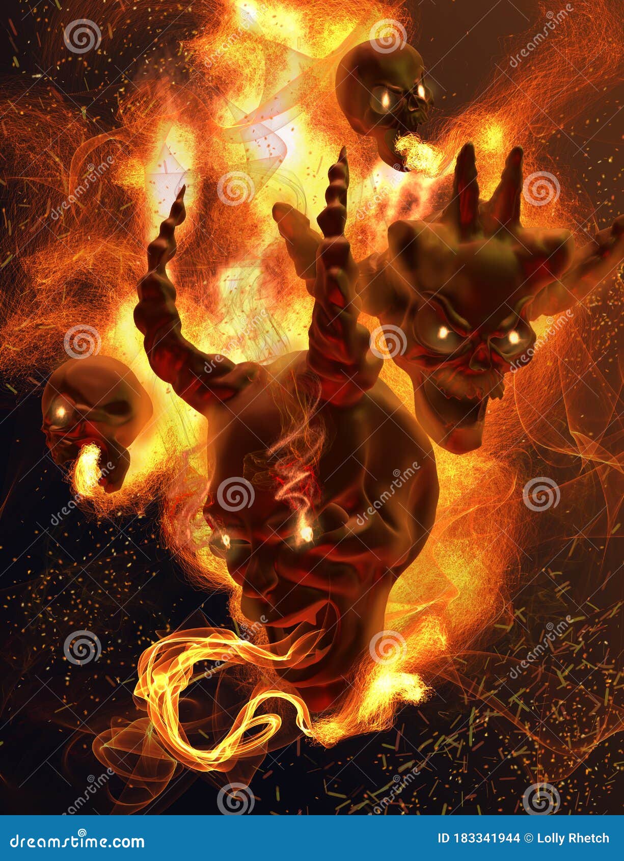Demonic Heads Soaring in the Flame of Fire Stock Illustration ...