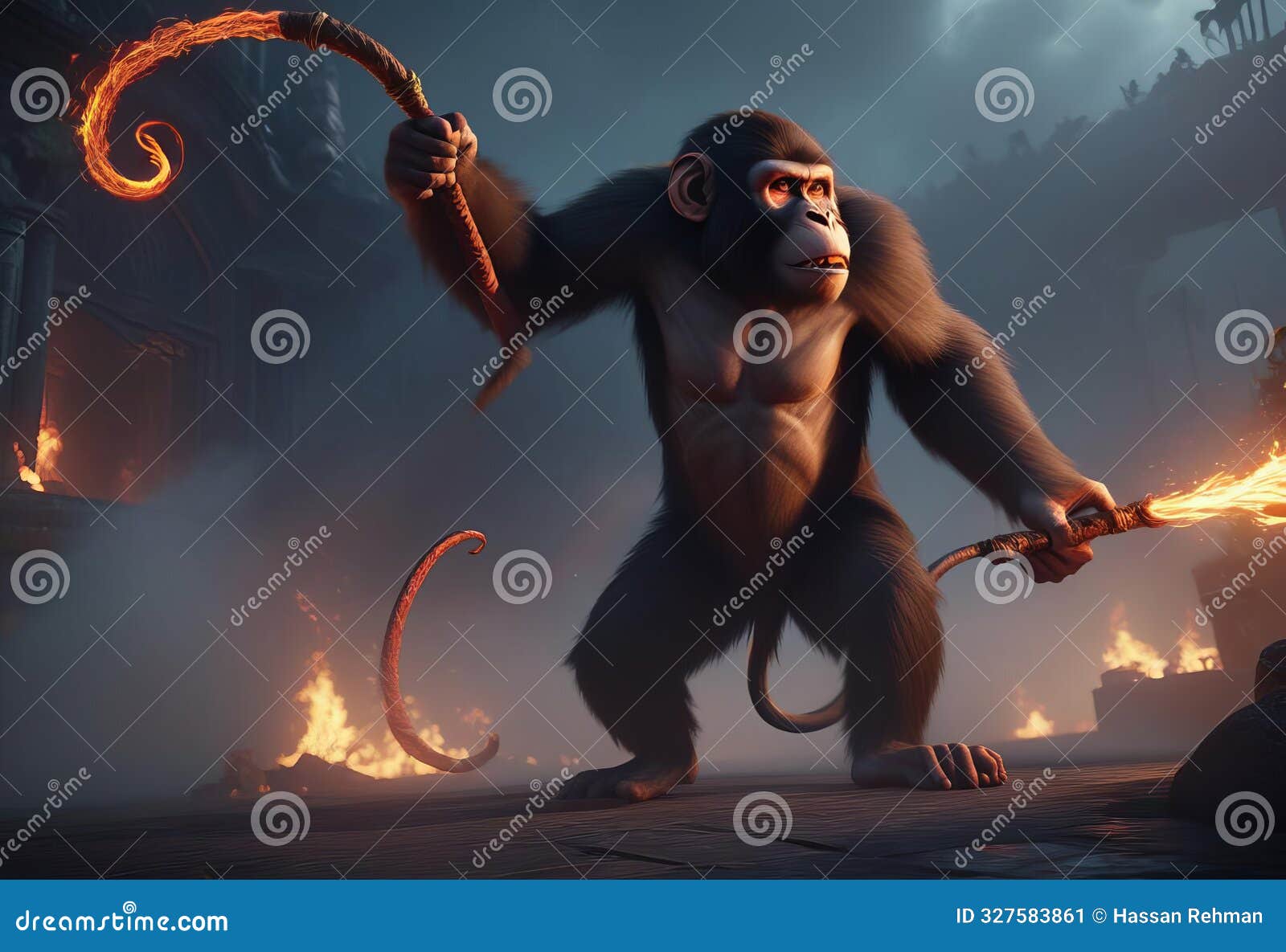 Demons Monkey Whips in Hell Fight Stock Illustration - Illustration of instincts, mythical ...