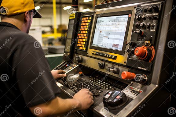 Demonstrating Precise Data Input Hand Operating Cnc Machine Control Panel for Accurate ...
