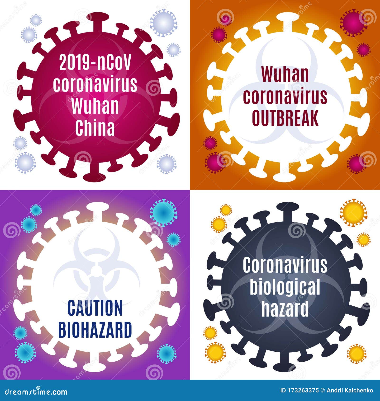 Coronavirus Wuhan China 2x2 Poster Icons on Isolated Background Stock ...