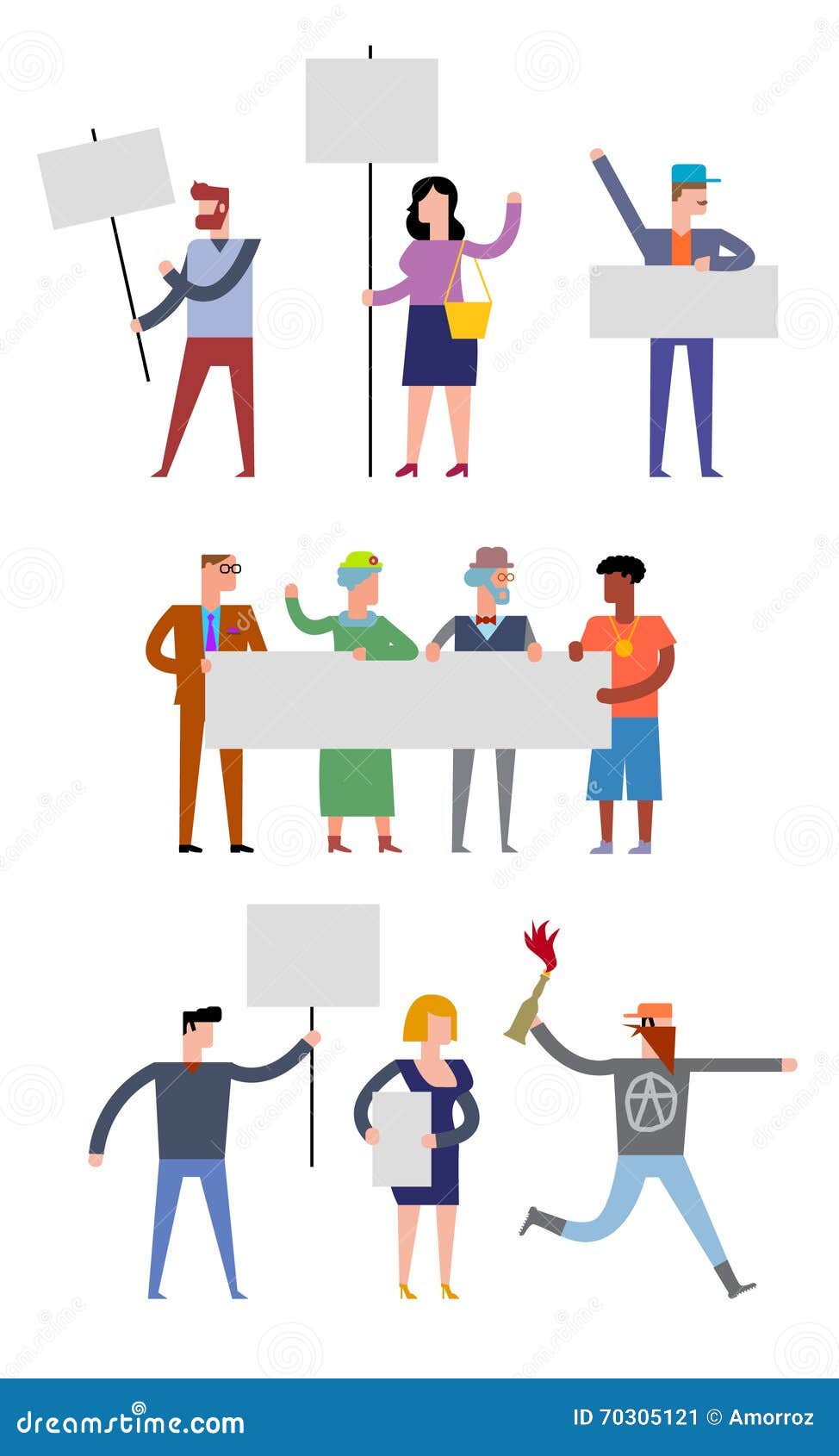 Demonstration, Crowd of People with Banners Stock Vector - Illustration ...