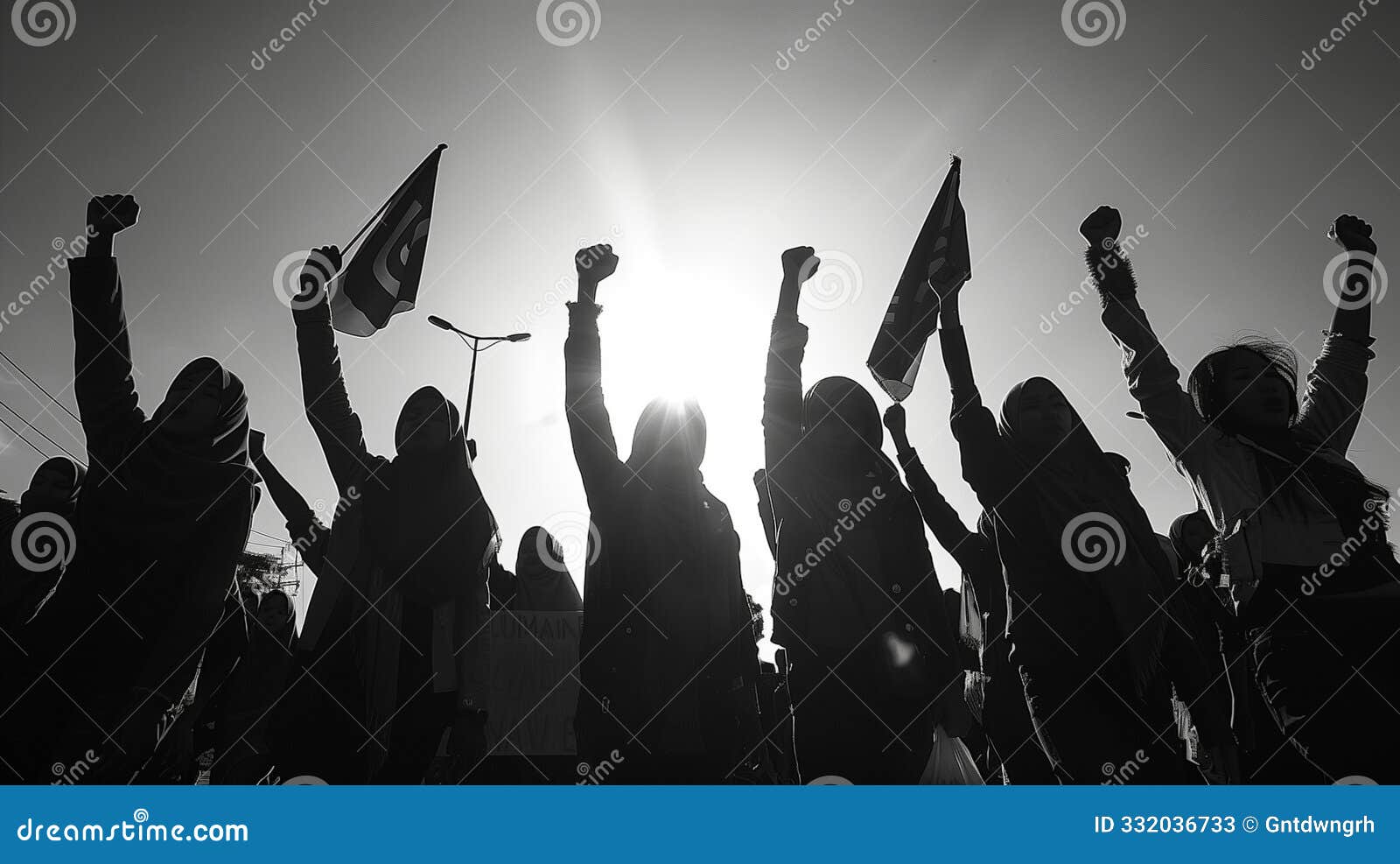 Demonstration Power, Crowd of People, Big Scale, Black and White Image ...