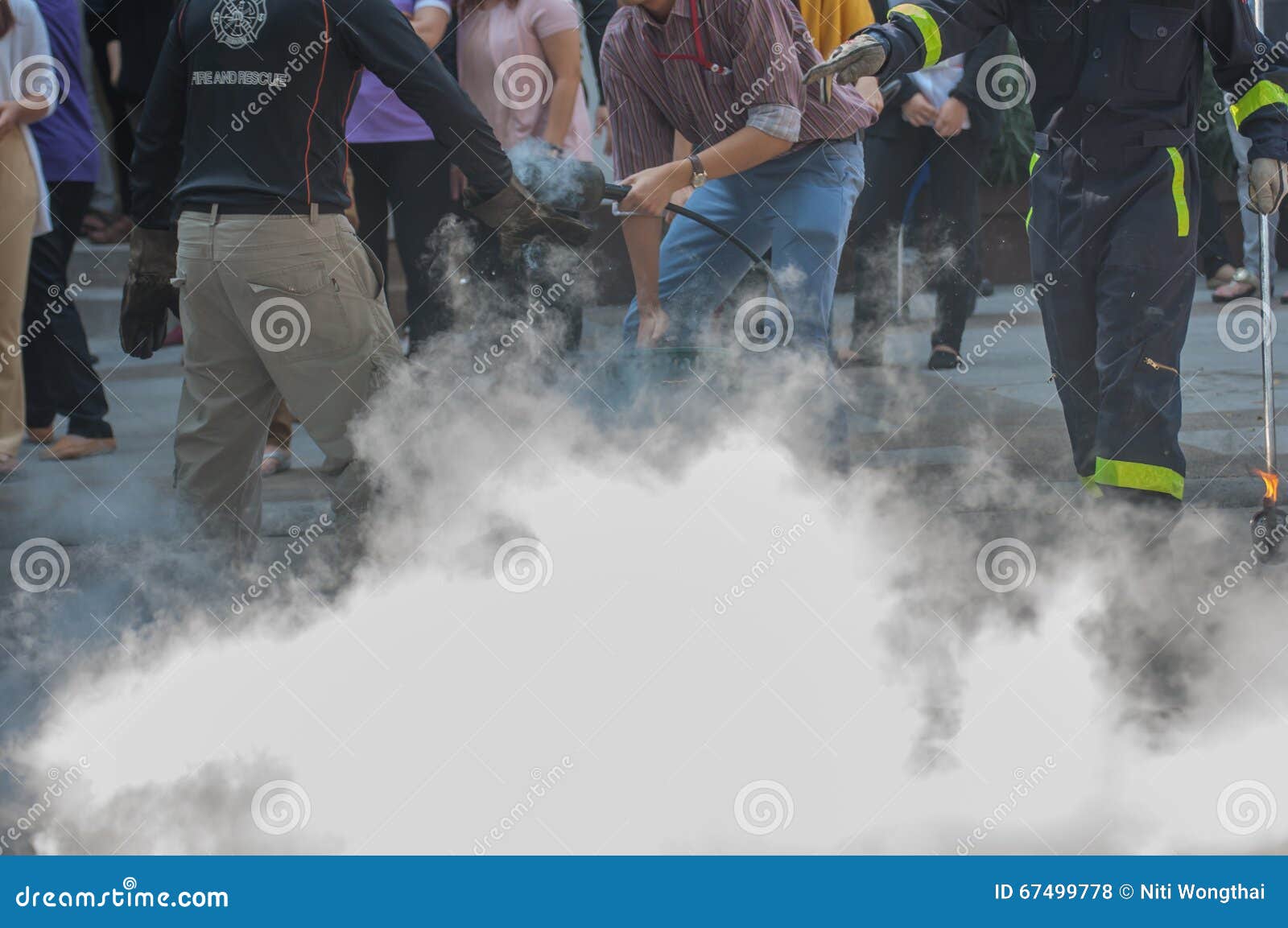 Demonstration with Fire Extinguishers. Stock Photo - Image of canister ...