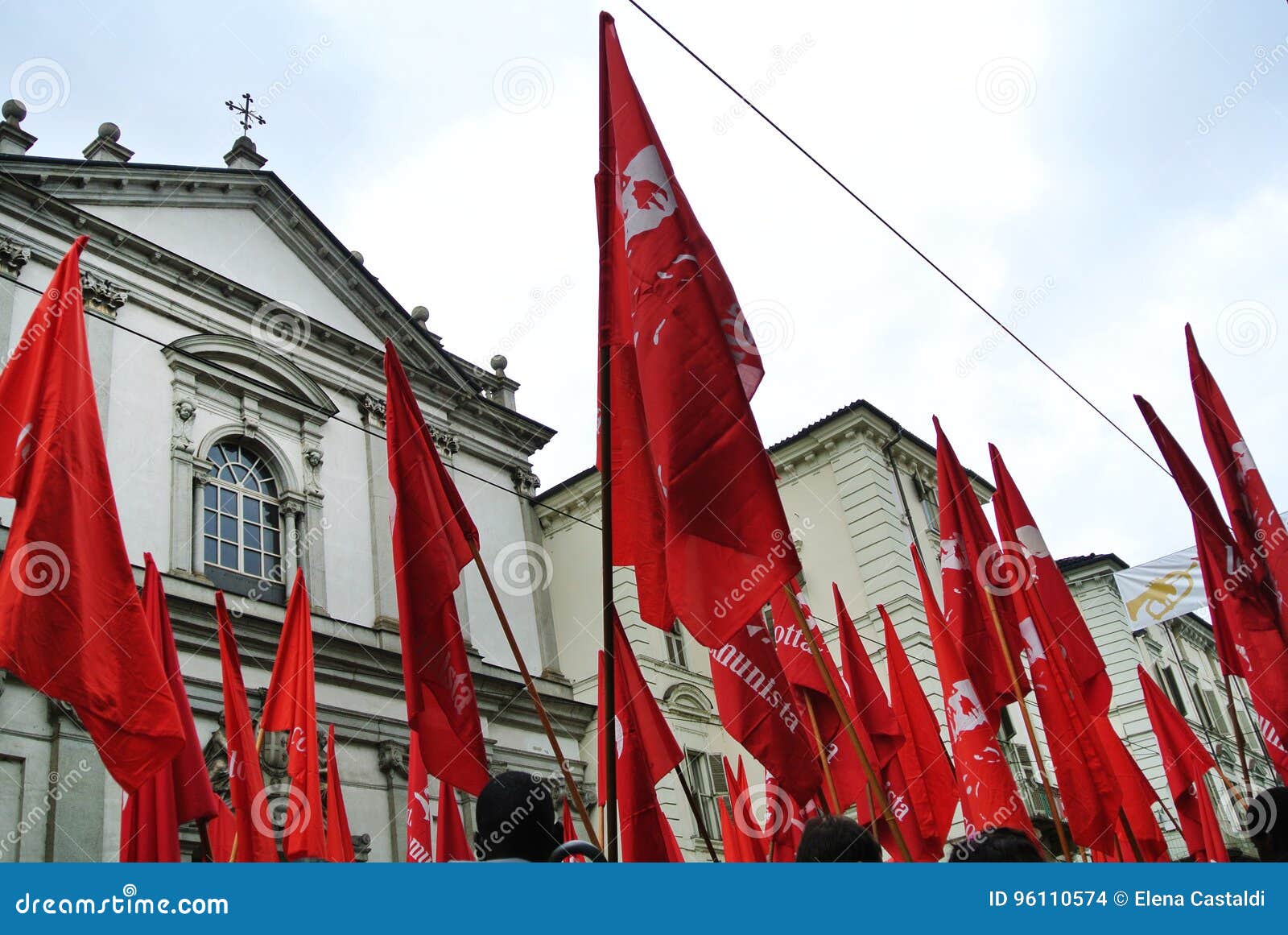 Demonstration for Labor Day Red Flags and Banners Editorial Stock Image ...