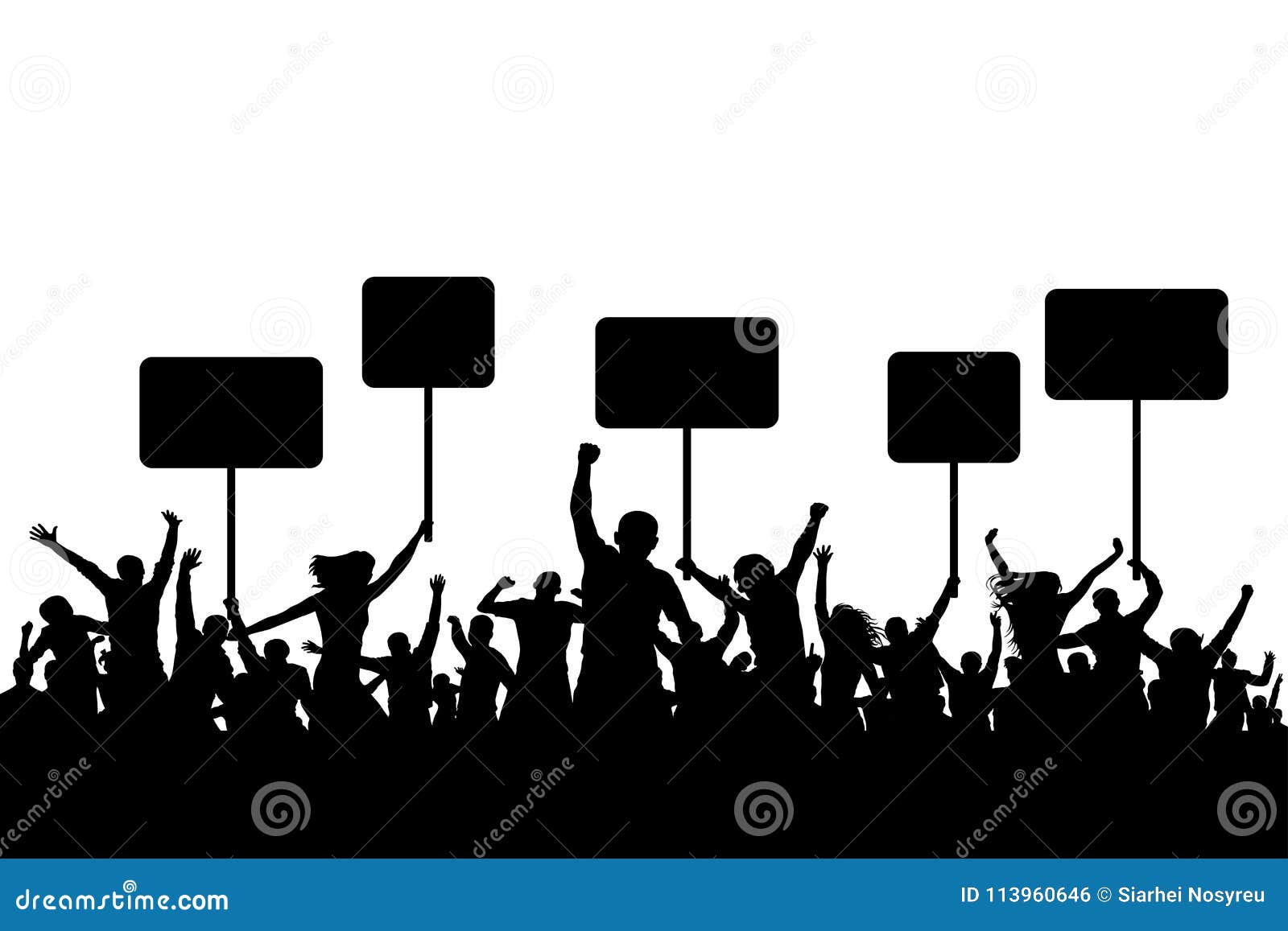 Demonstration, Protest. Crowd People Silhouette with Banner. Stock ...