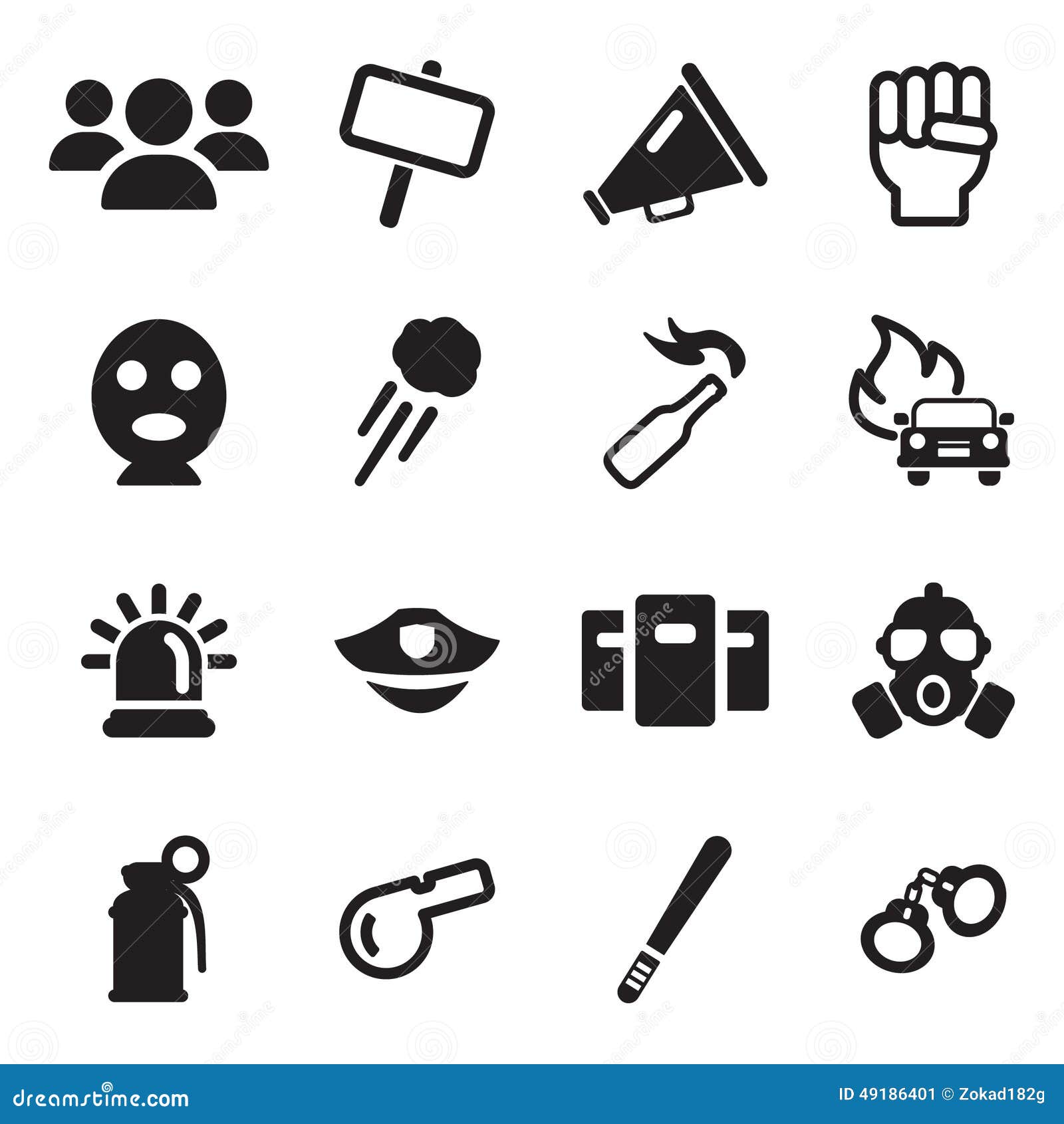 Demonstration or Protest Icons Stock Vector - Illustration of black ...