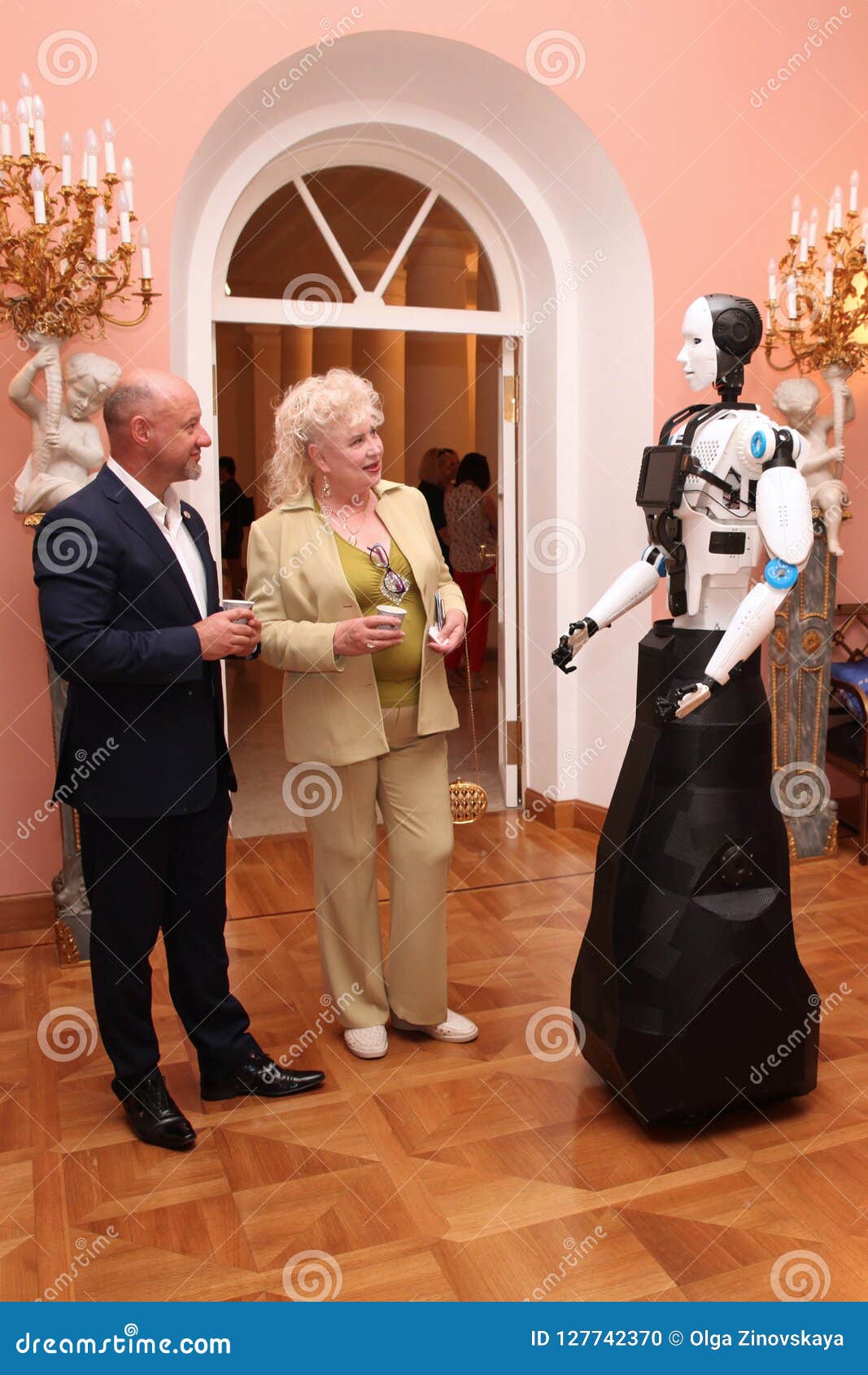 People And Robots. Futuristic Monorail Transport. Concept Of Future ...