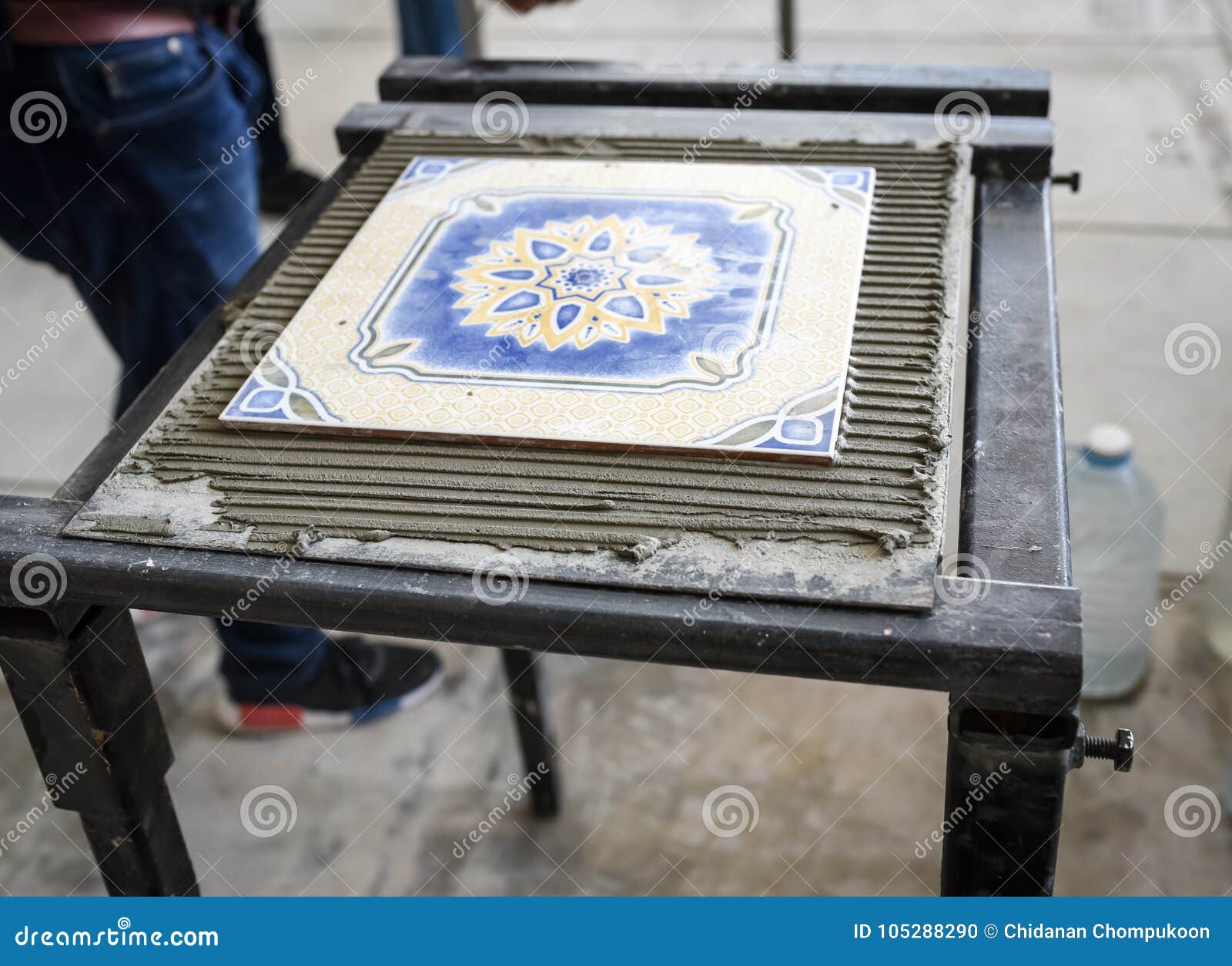 Tile Adhesive on the Shelf, Demonstration Technique Tile System Stock ...