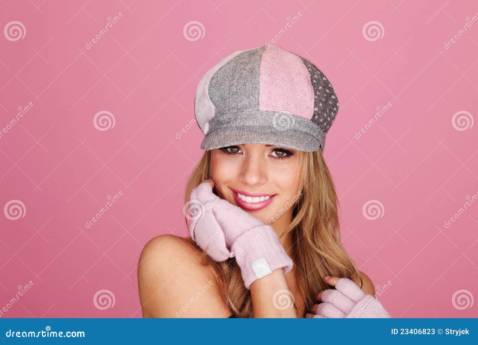 Demure Woman in Peaked Cap stock image. Image of attractive - 23406823