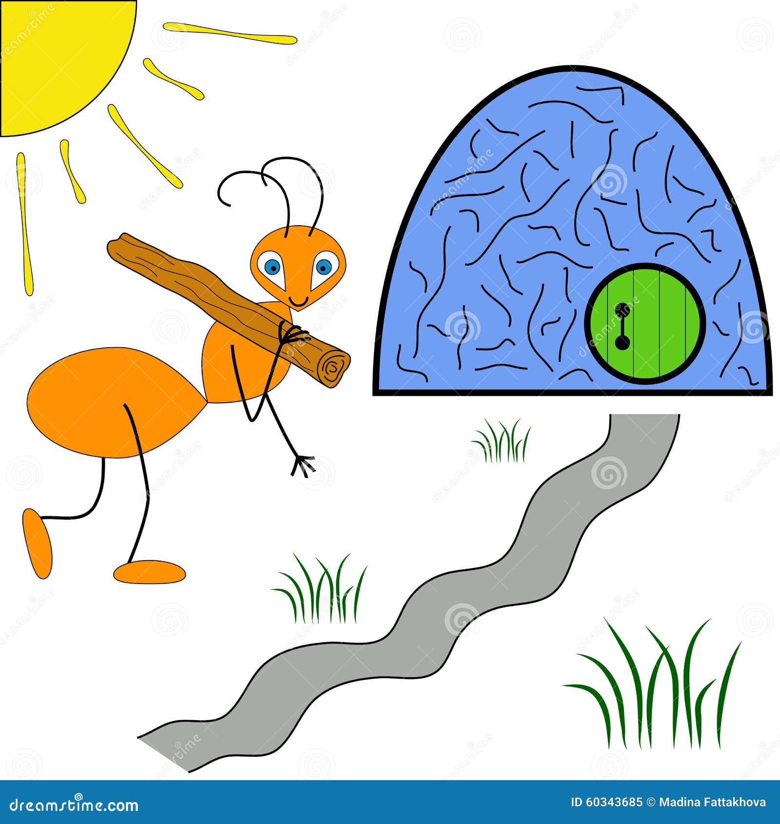 Den Gladlynta Myran Bär En Pinne in I En Myrstack Vektor Illustrationer ...