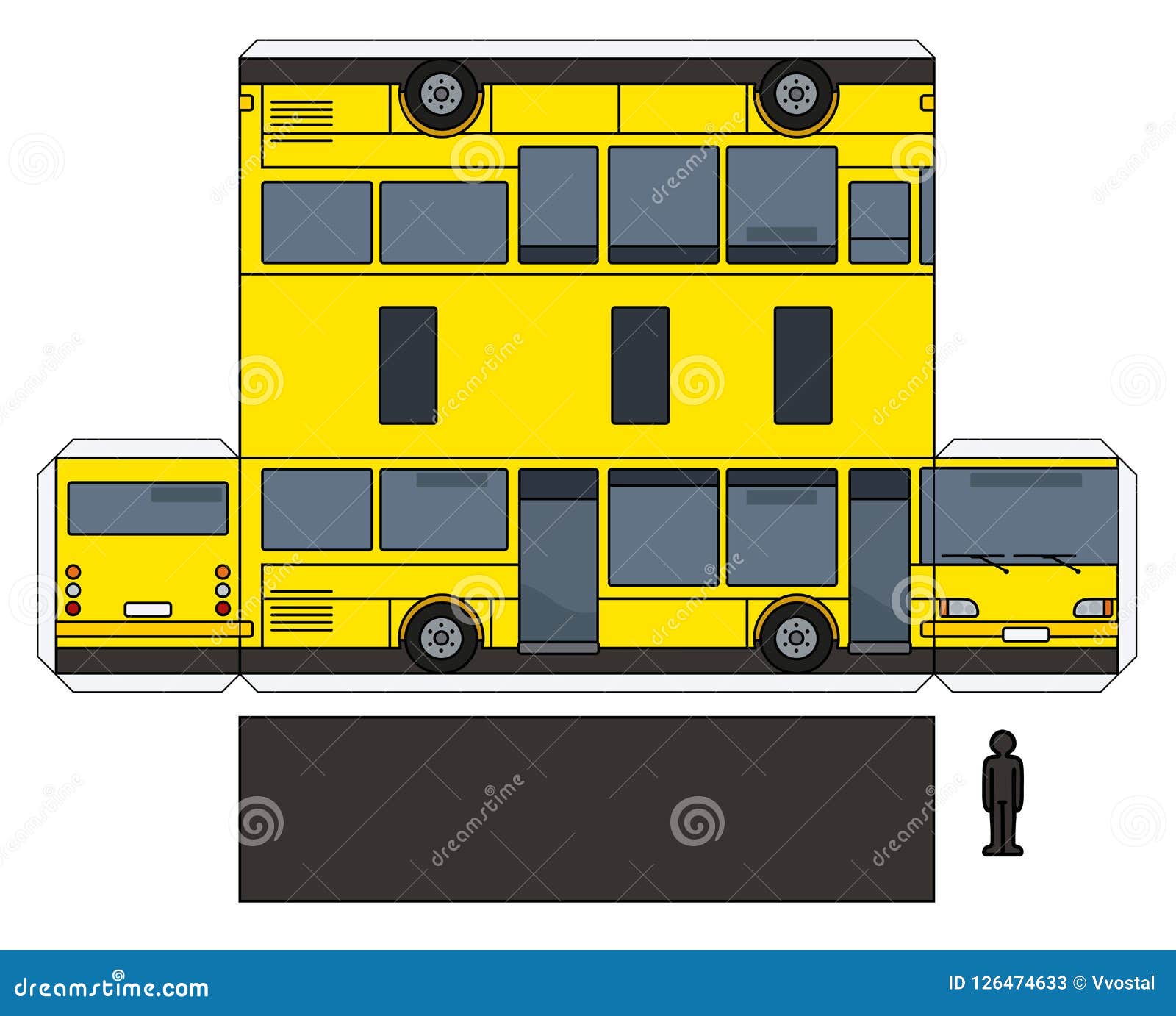 Den Pappers- Modellen Av En Gul Buss Vektor Illustrationer ...