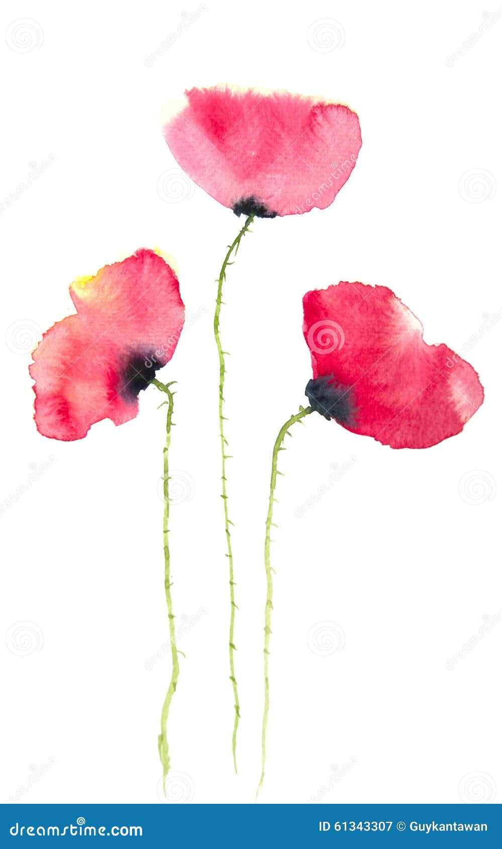 Den Stiliserade Röda Vallmo Blommar Målning Stock Illustrationer ...