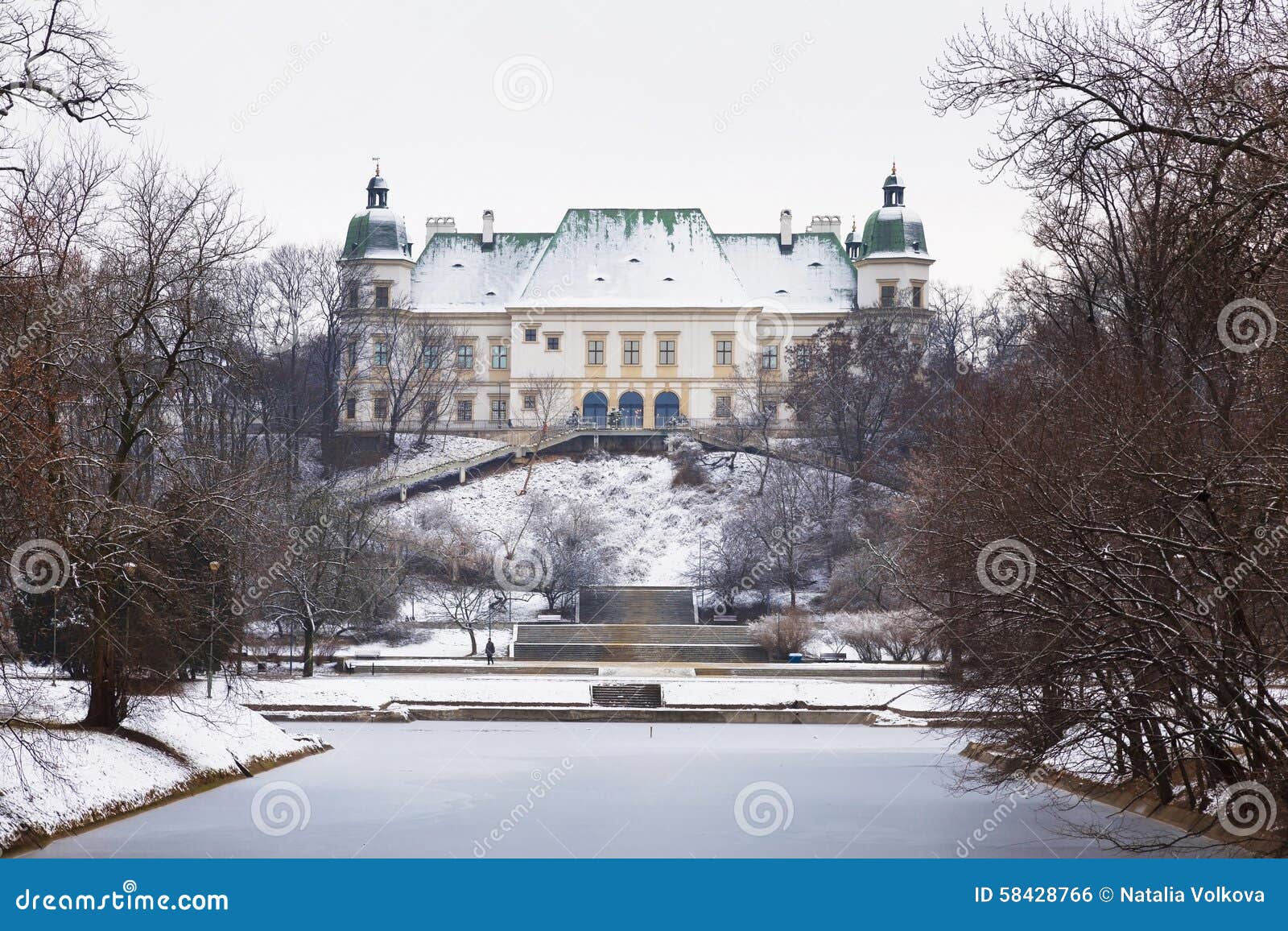 Den Ujazdowski Slotten Och Parkerar I Vinter Arkivfoto - Bild av ...