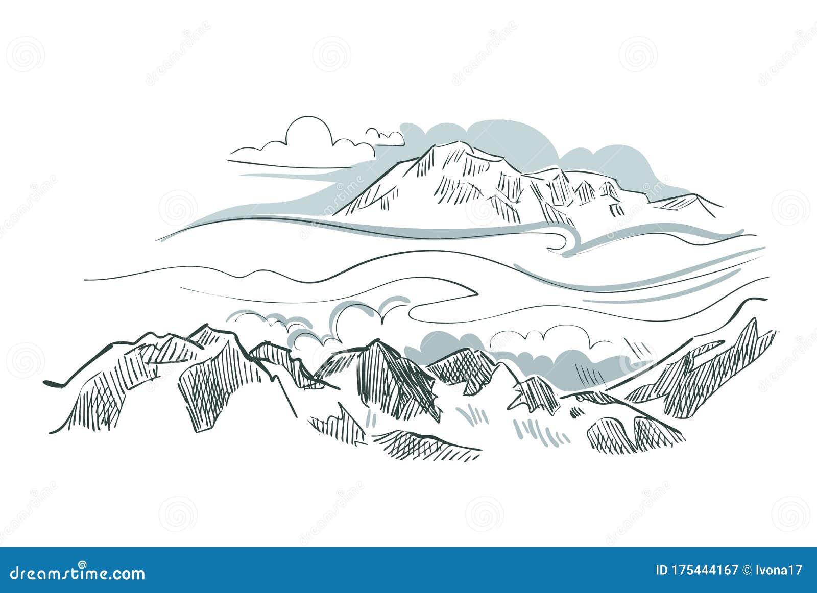 Denali National Park Vector Sketch Illustration Usa Nature Stock ...
