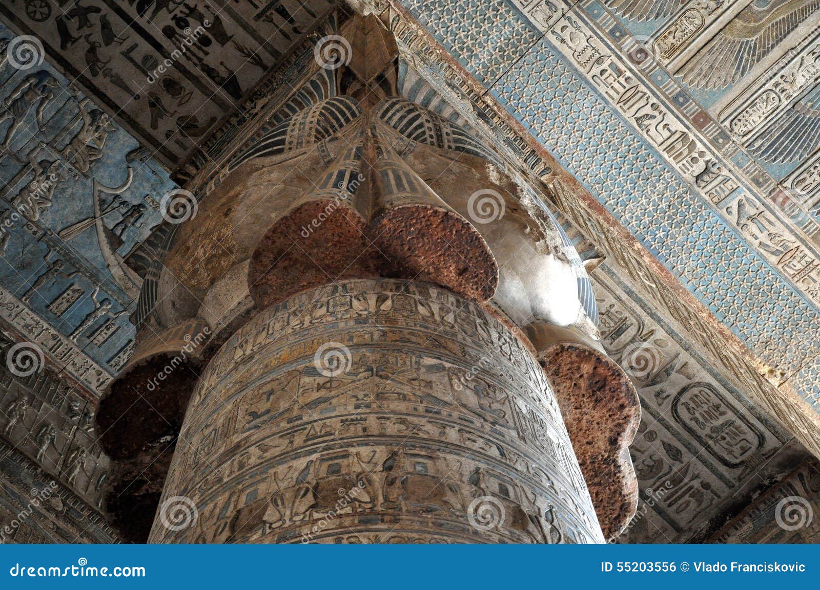Dendera Hathor Temple Column Capital Stock Photo - Image of stone ...