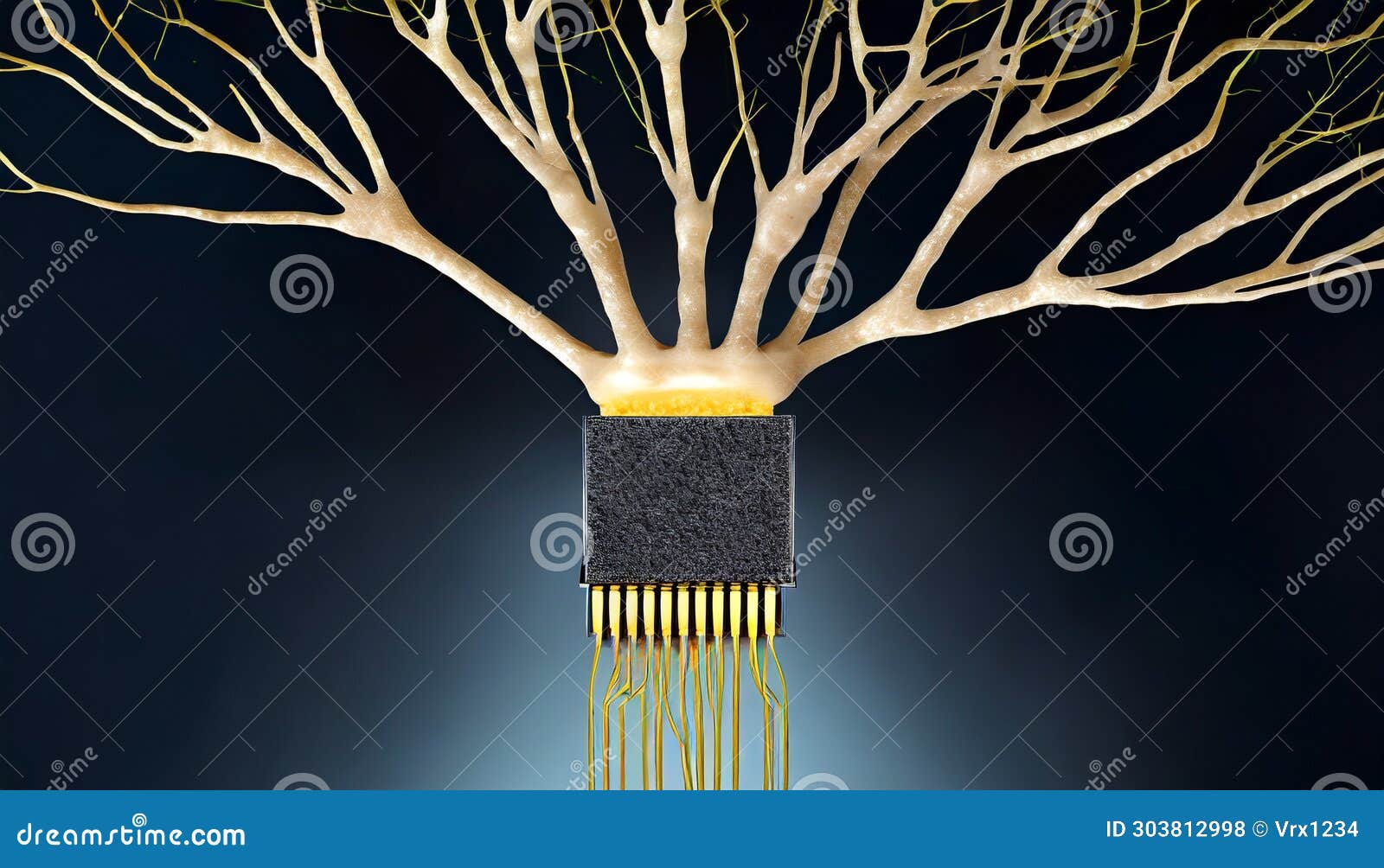 Neurons Connected To Microchip. Neuromorphic Computing. Generative AI ...