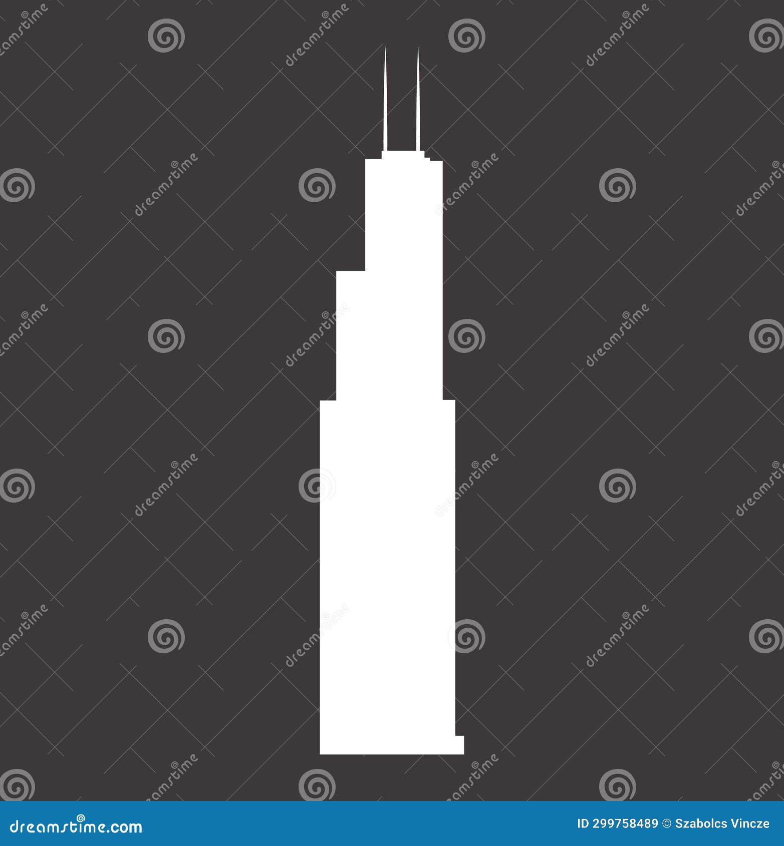 Sears Tower With Flag Cartoon Vector | CartoonDealer.com #3168211