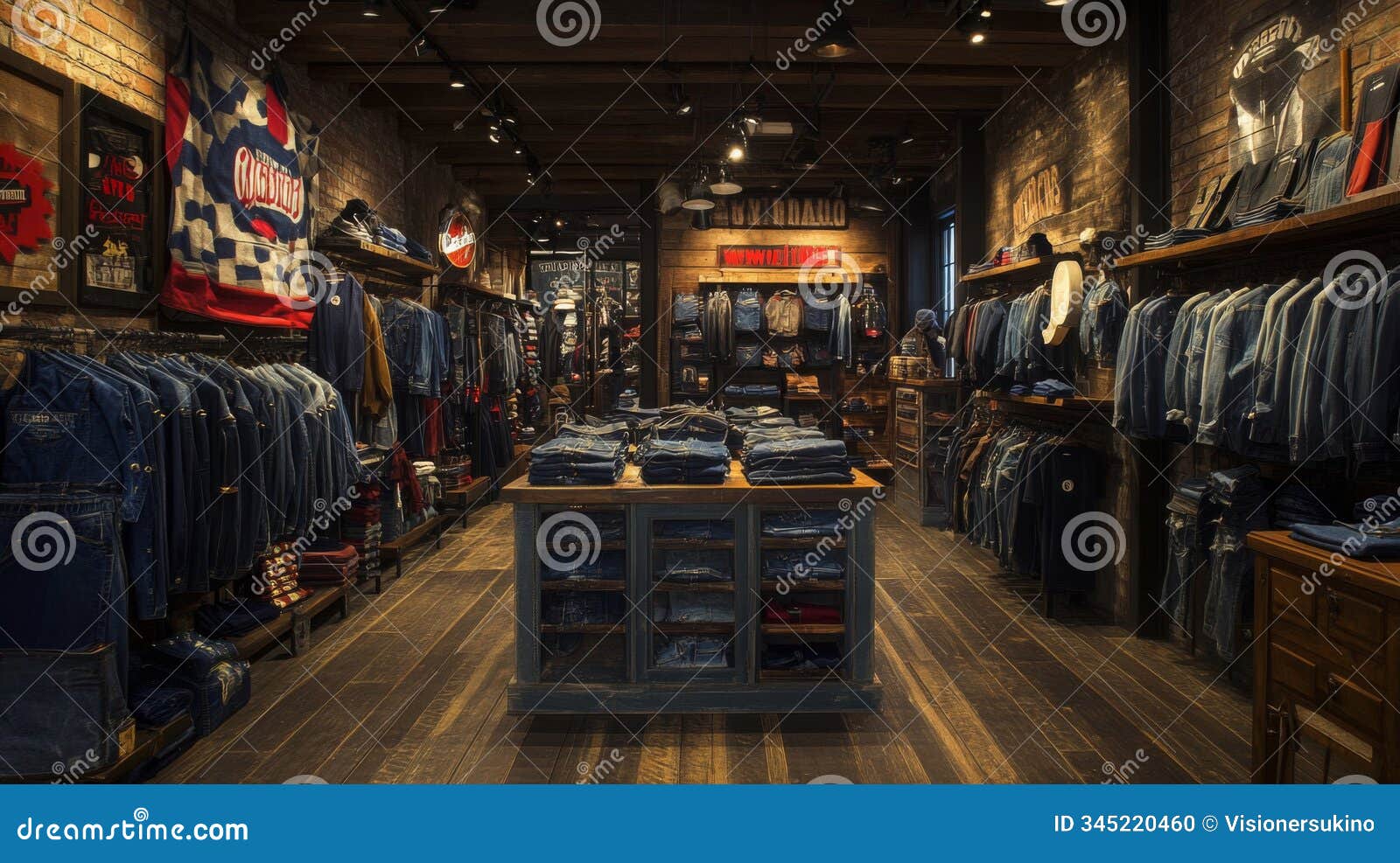 Denim Apparel Store Interior with Rustic Wooden Features Stock Photo ...