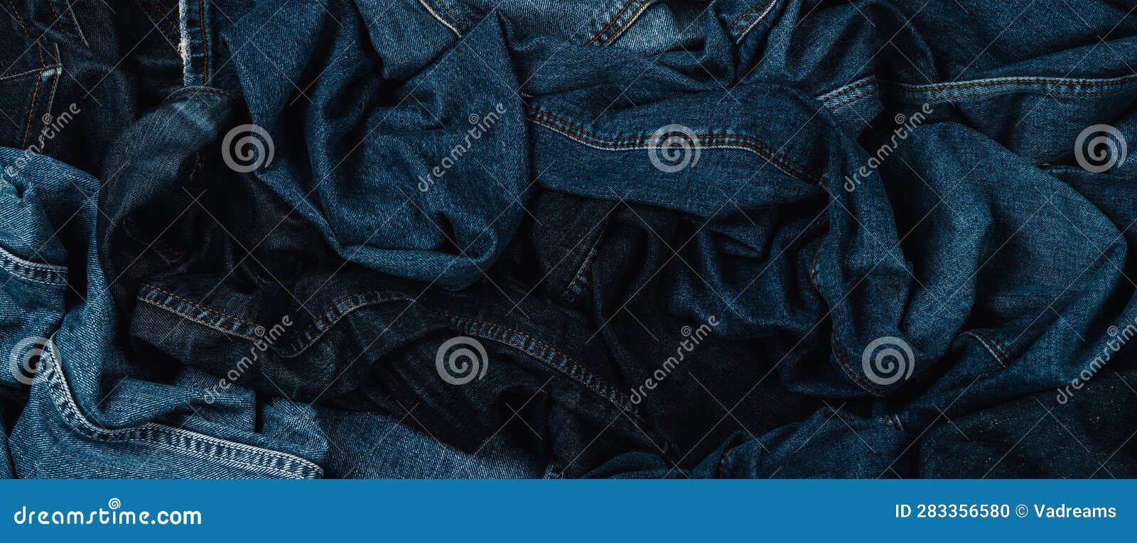 Denim Background. Variety of Crumpled Blue Jeans Stock Photo - Image of ...