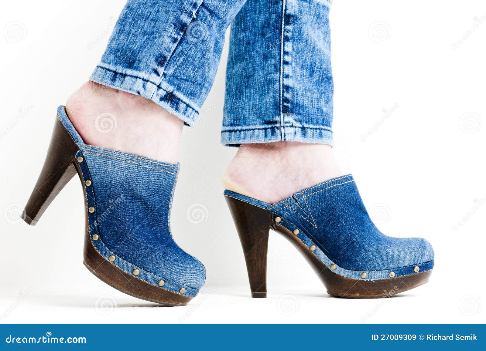 Denim clogs stock image. Image of shoes, indoors, style - 27009309