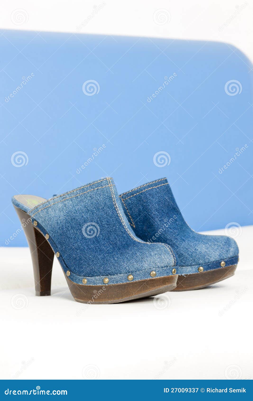 Denim clogs stock image. Image of interiors, close, indoors - 27009337