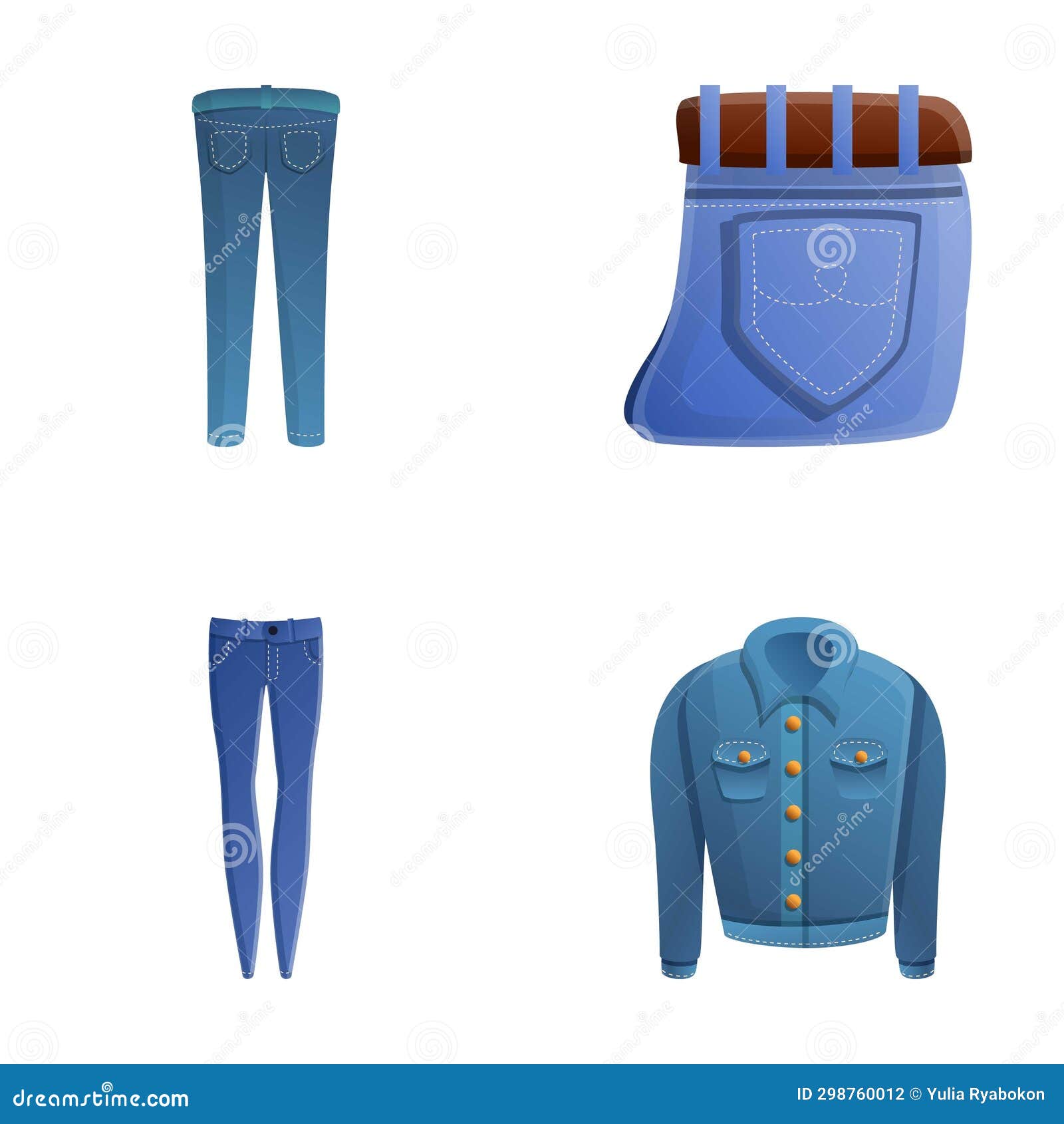 Denim Clothes Icons Set Cartoon Vector Basic Wardrobe Element Stock