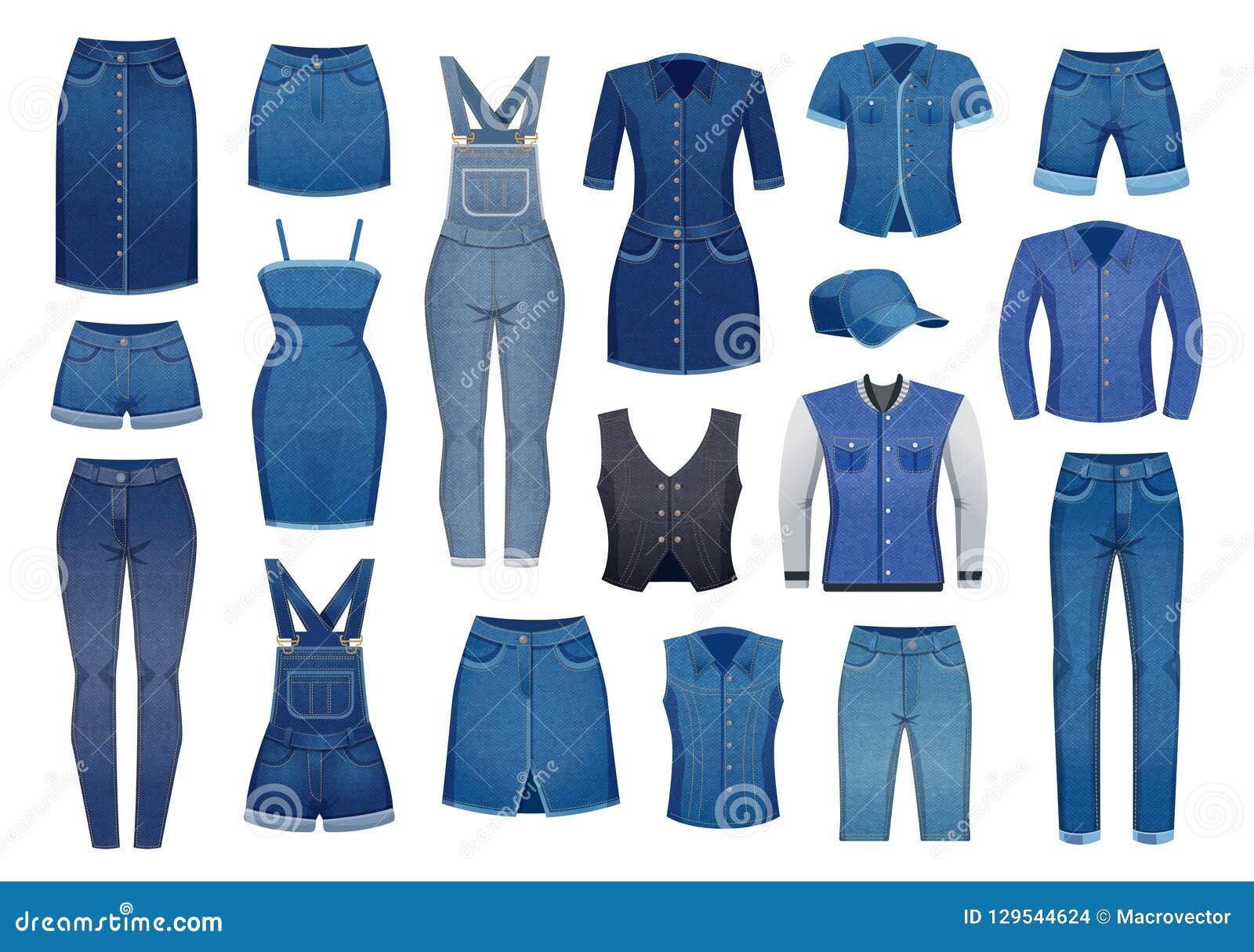 Denim Clothing Icons Set stock vector. Illustration of collection ...
