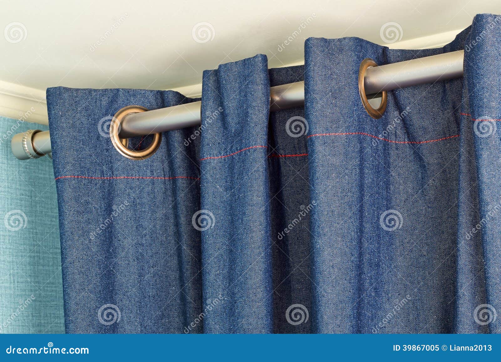 Denim Curtains with Ring-top Rail Stock Image - Image of fabric ...