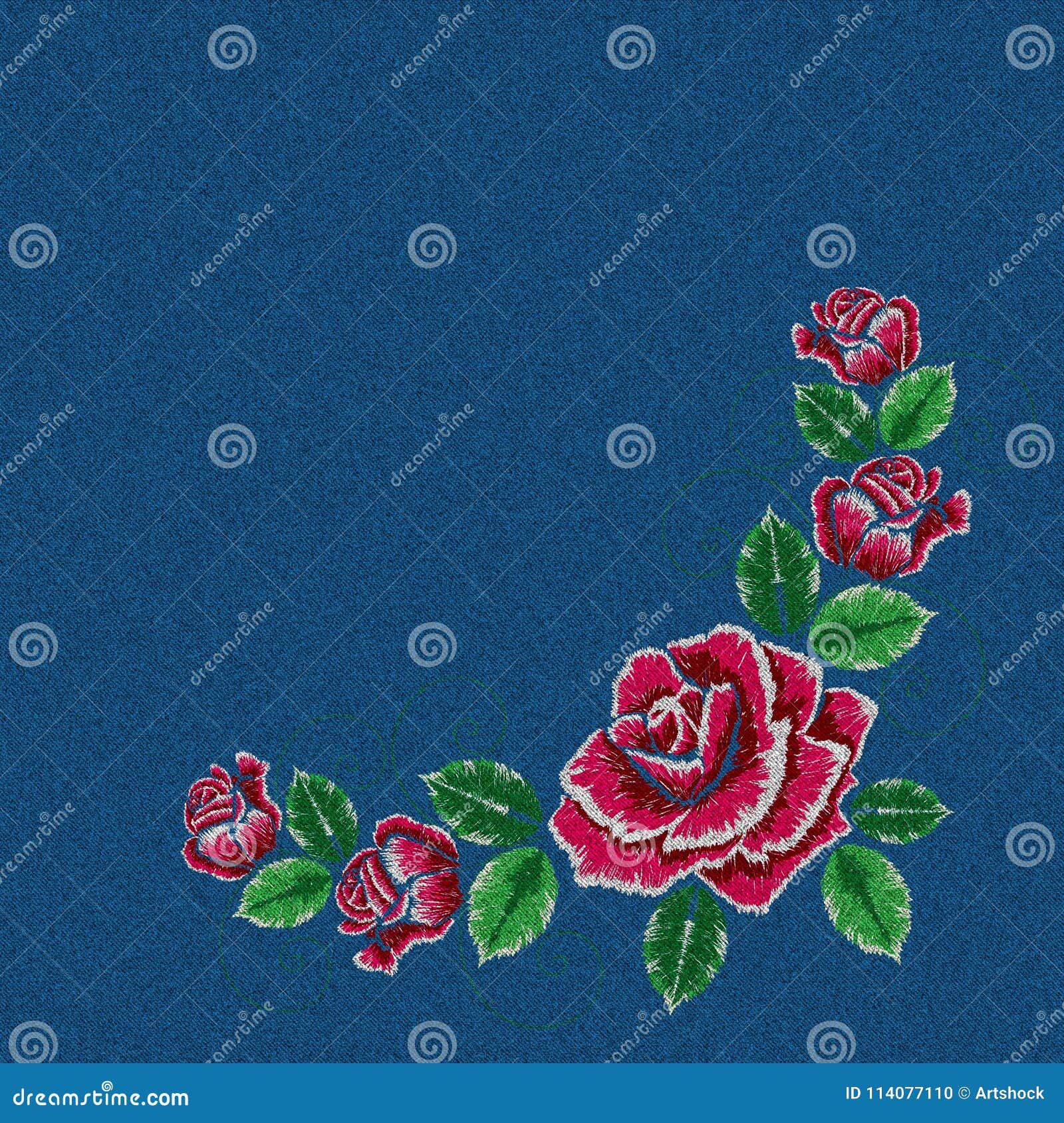 Embroidered Red Rose Flowers Vector Set | CartoonDealer.com #92635835