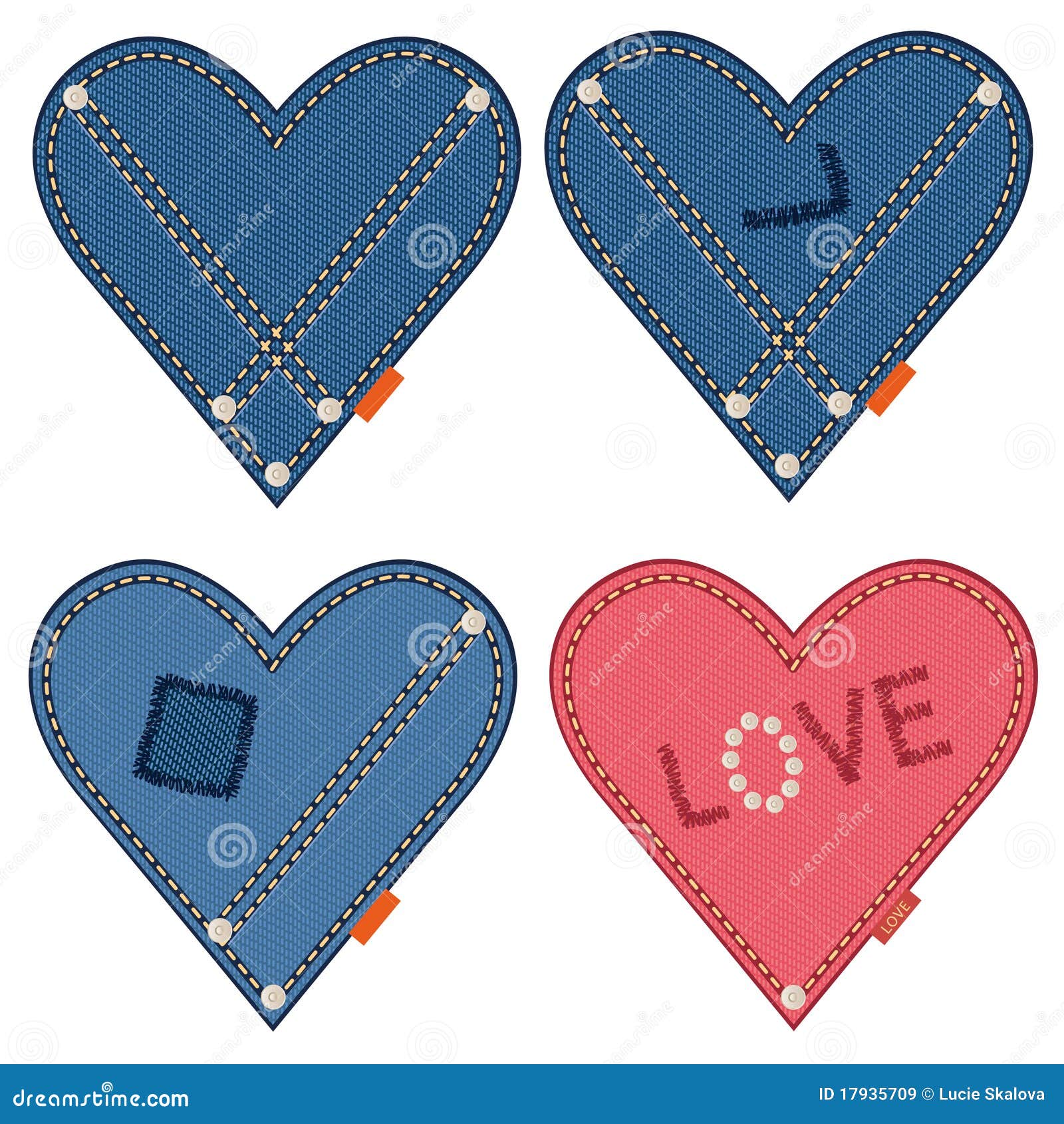 Denim hearts stock vector. Illustration of sewn, adolescence - 17935709