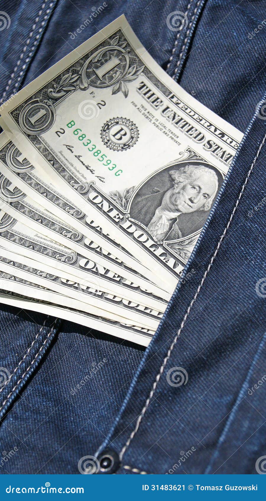 Denim Jeans with Money in Back Pocket Stock Image - Image of seam ...
