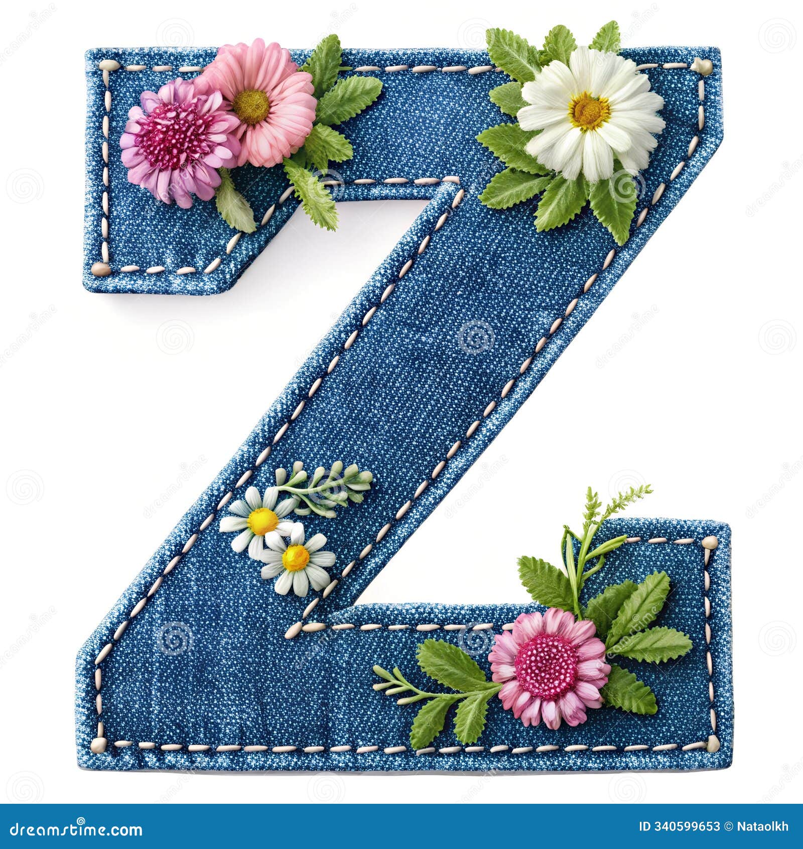 Denim Letters with Flowers on White Background. Stock Illustration ...