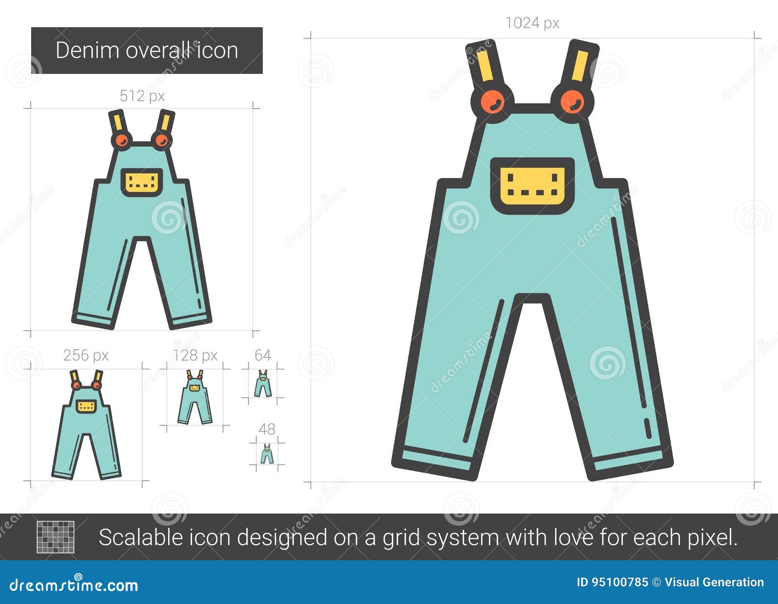 Denim overall line icon. stock vector. Illustration of pants - 95100785