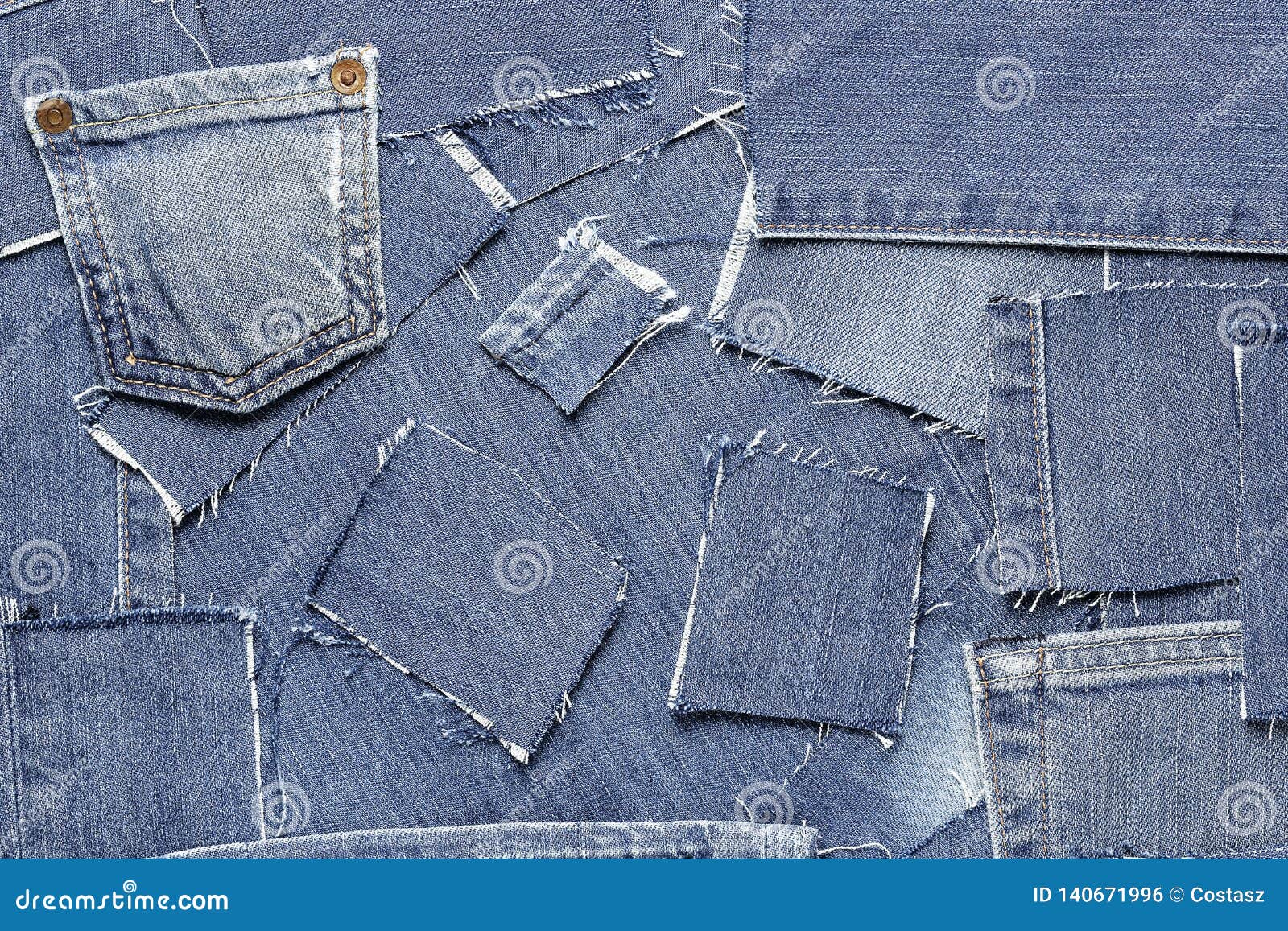 Denim Patches Cut For A Scrap Quilt With Rotary Cutter Royalty-Free ...