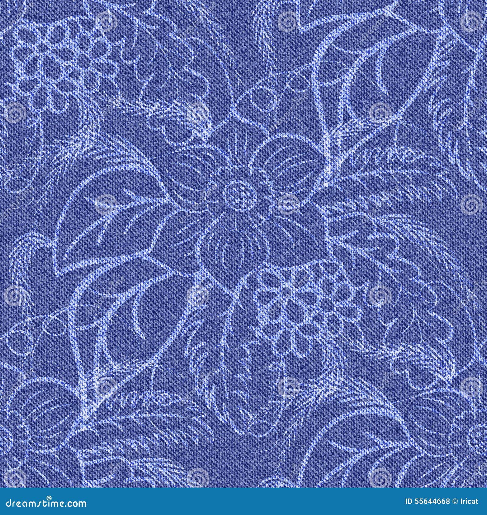 Denim Seamless Pattern With A Gold Damascus Print. Blue Background With ...