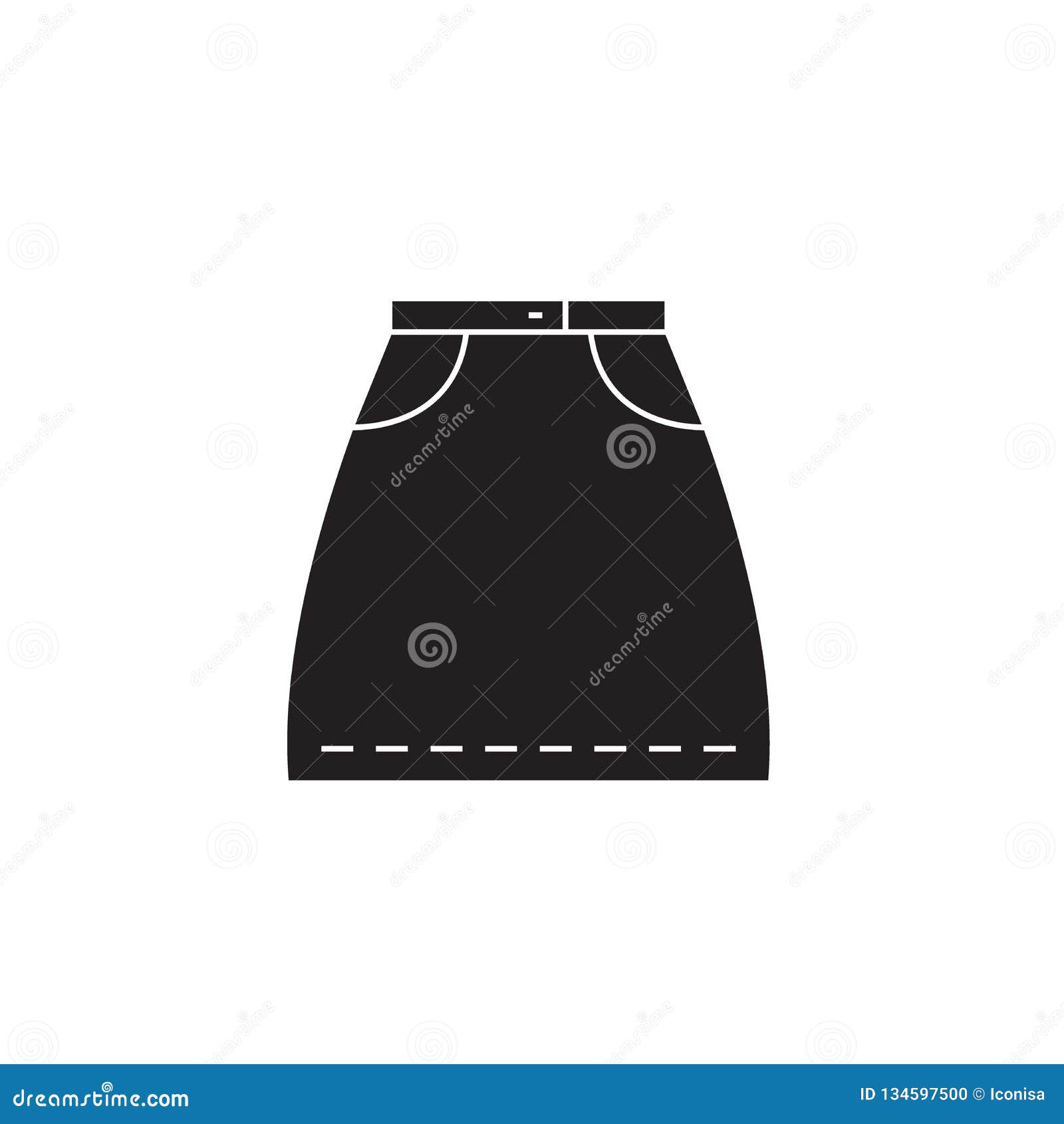 Denim Skirt Black Vector Concept Icon Denim Skirt Flat Illustration