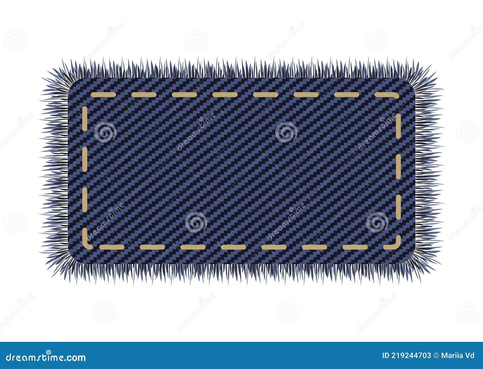 Denim Square Shape With Stitches. Torn Jean Patch With Seam. Vector ...