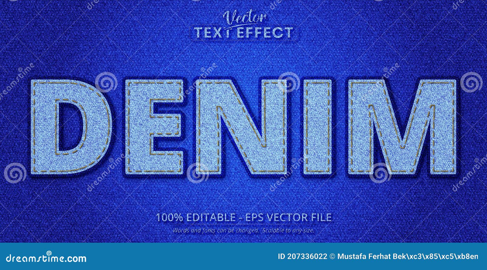Denim Text, Realistic Denim Style Editable Text Effect Stock Vector ...