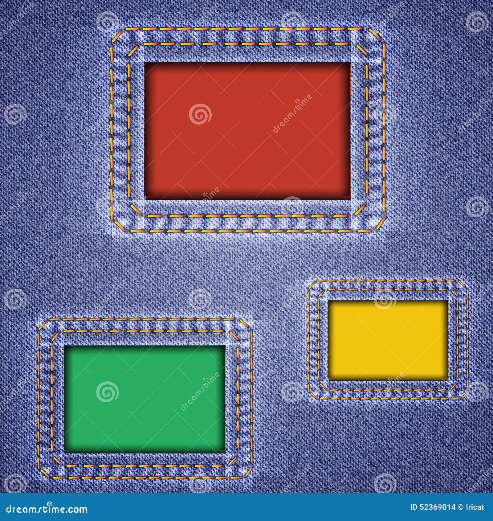 Denim Square Shape With Stitches. Torn Jean Patch With Seam. Vector ...