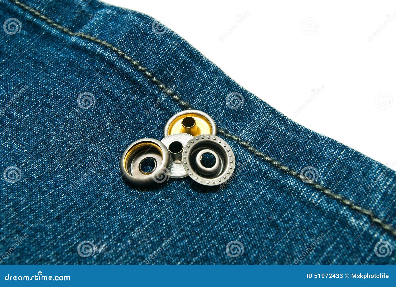 Denim with Two Metal Buttons Stock Image - Image of white, texture ...