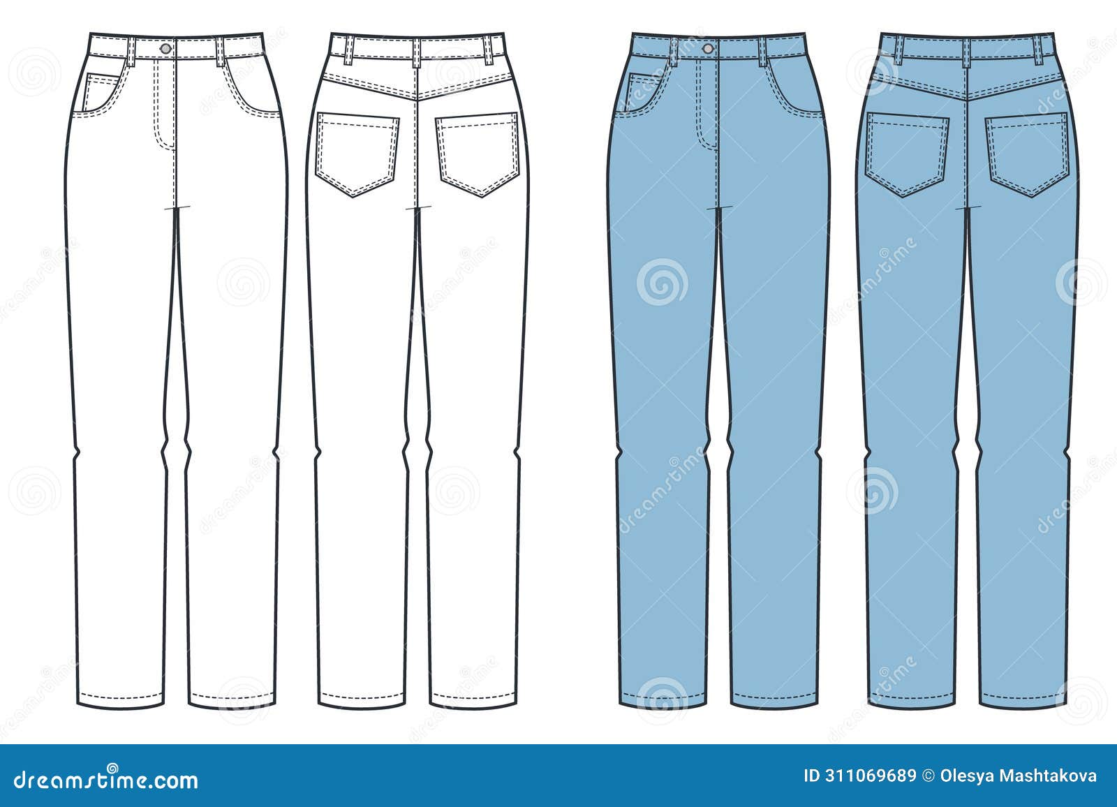 Denim Woman S White And Blue Jeans Stock Vector Illustration Of